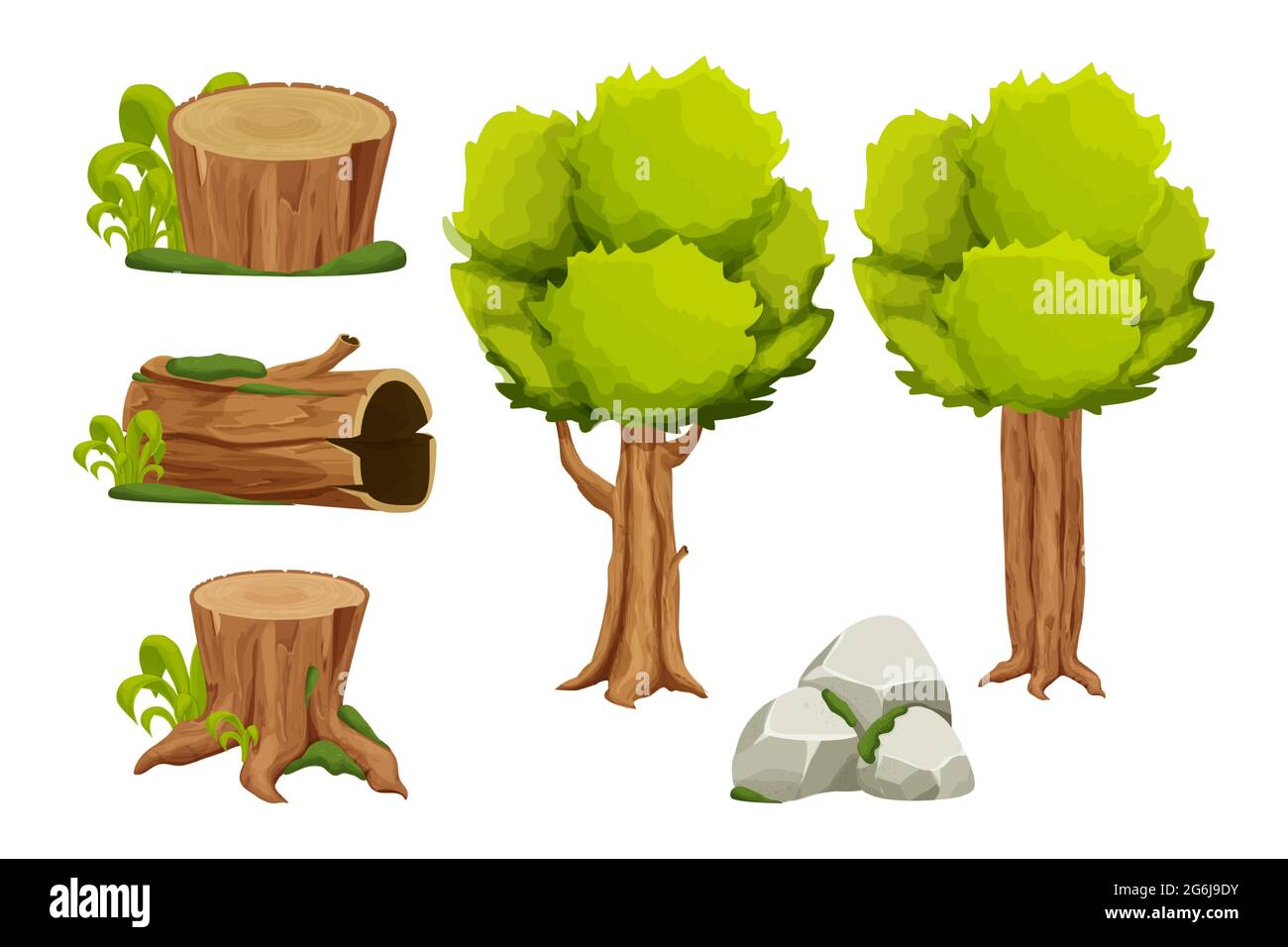 Forêt nature éléments paysage ensemble avec arbre, souche, vieux tronc ...