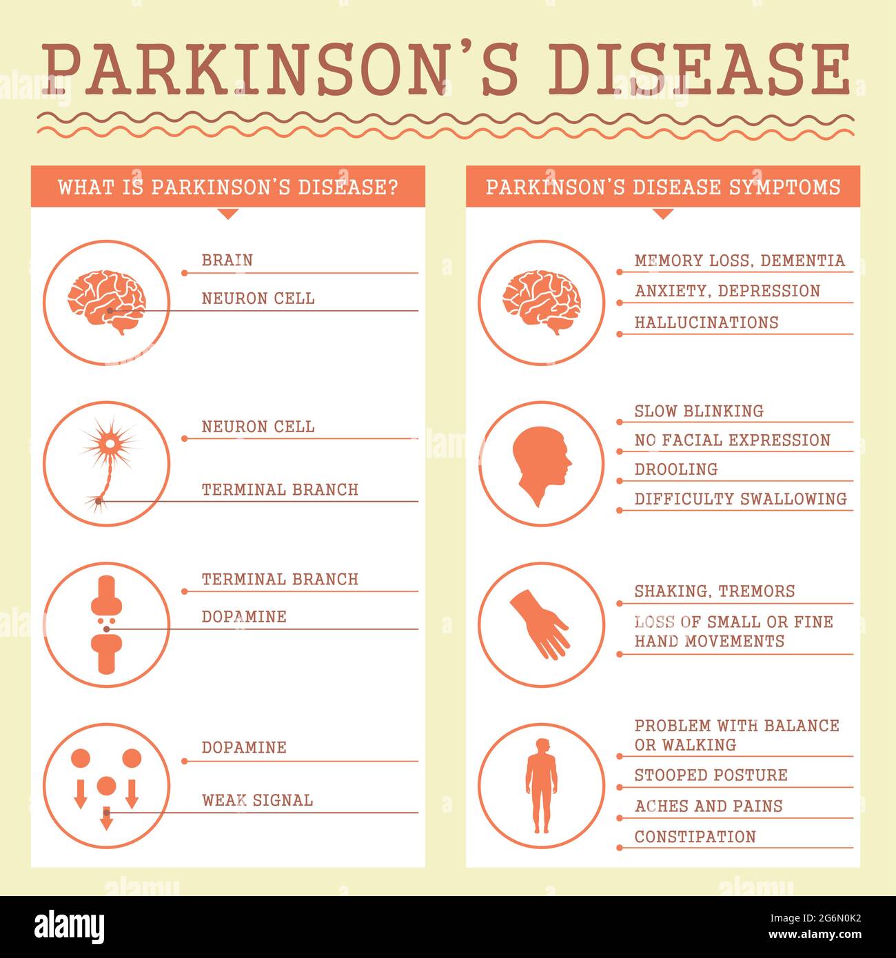 symptômes de la maladie de parkinsons, illustration d'une infographie ...