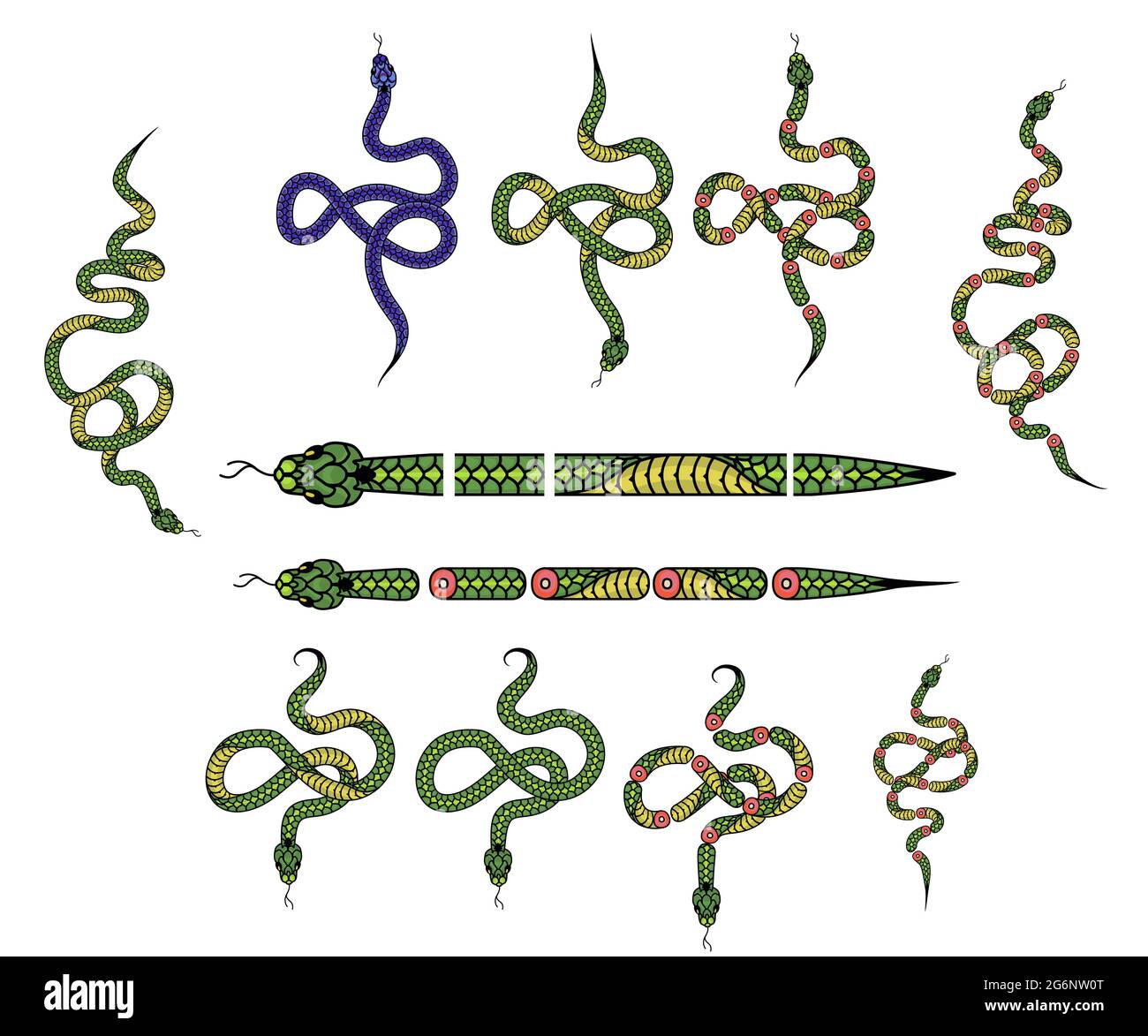 Ensemble d'éléments pour créer un dessin avec un serpent, serpents dans ...