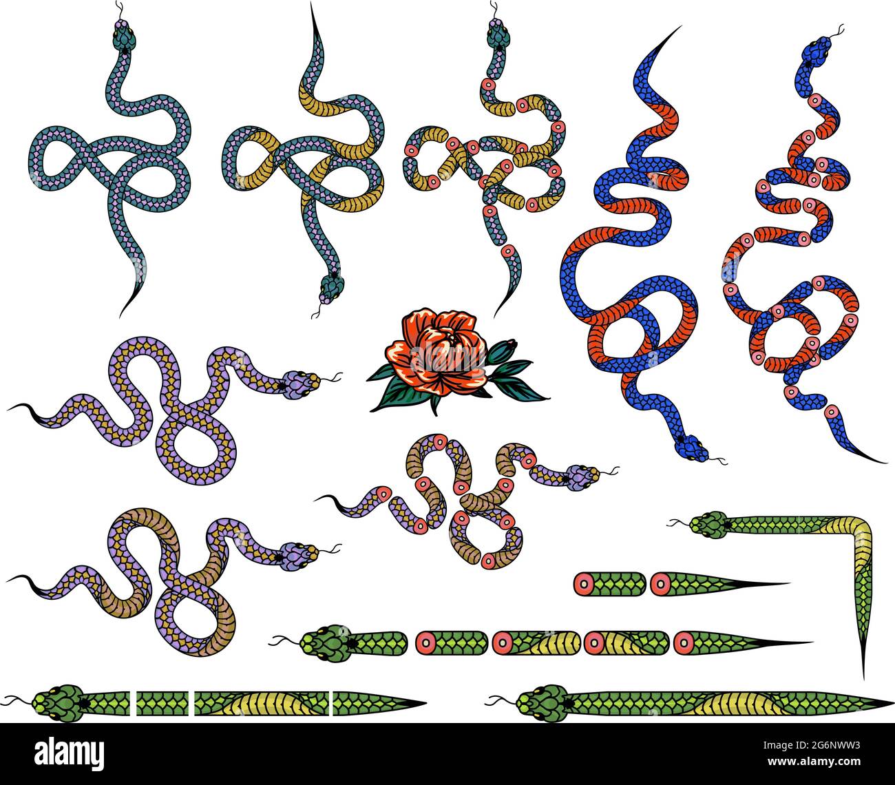 Ensemble d'éléments pour créer un dessin avec un serpent, serpents dans ...