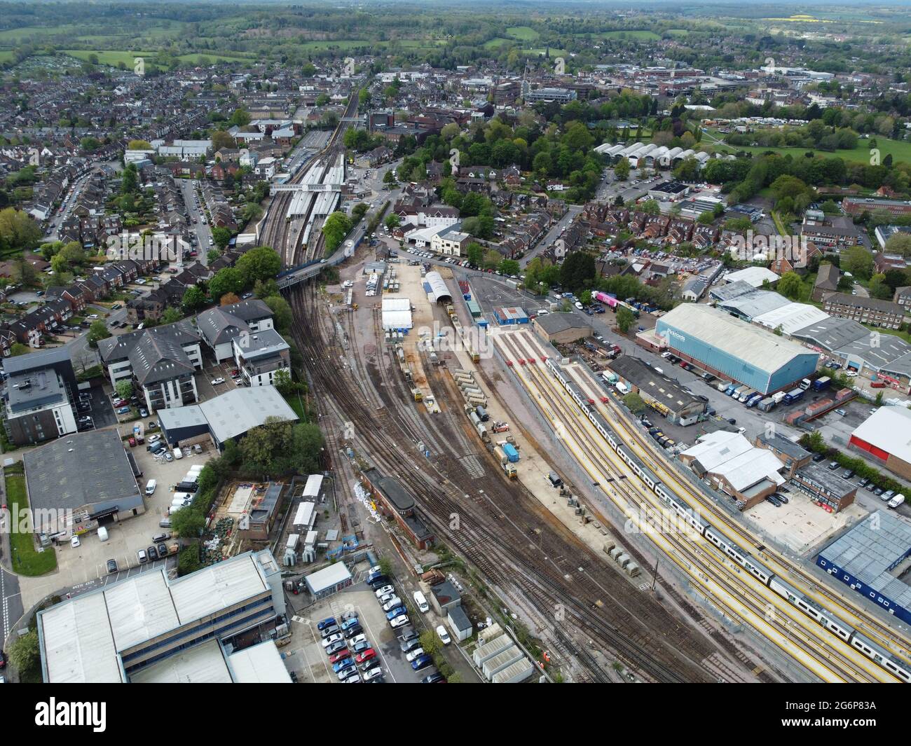 Photo aérienne de la gare de Horsham, de la boîte de signalisation de ...