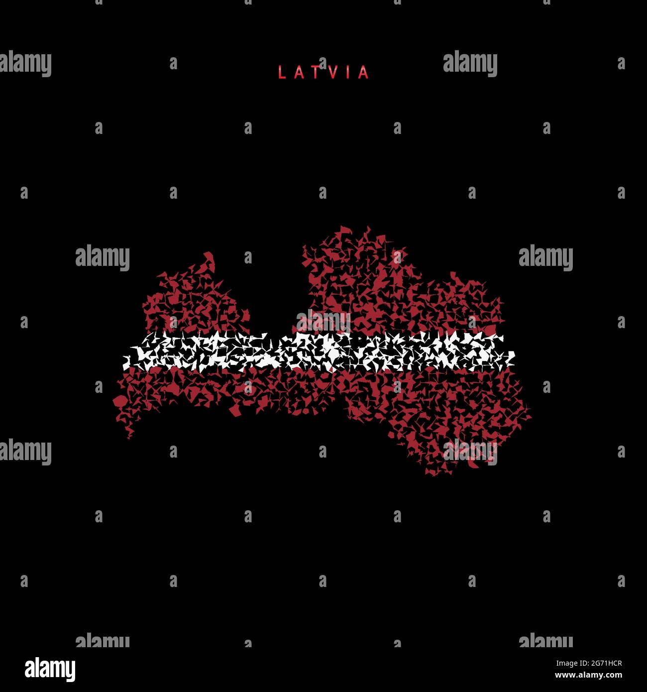 Carte du drapeau de la Lettonie, motif de particules chaotiques dans ...