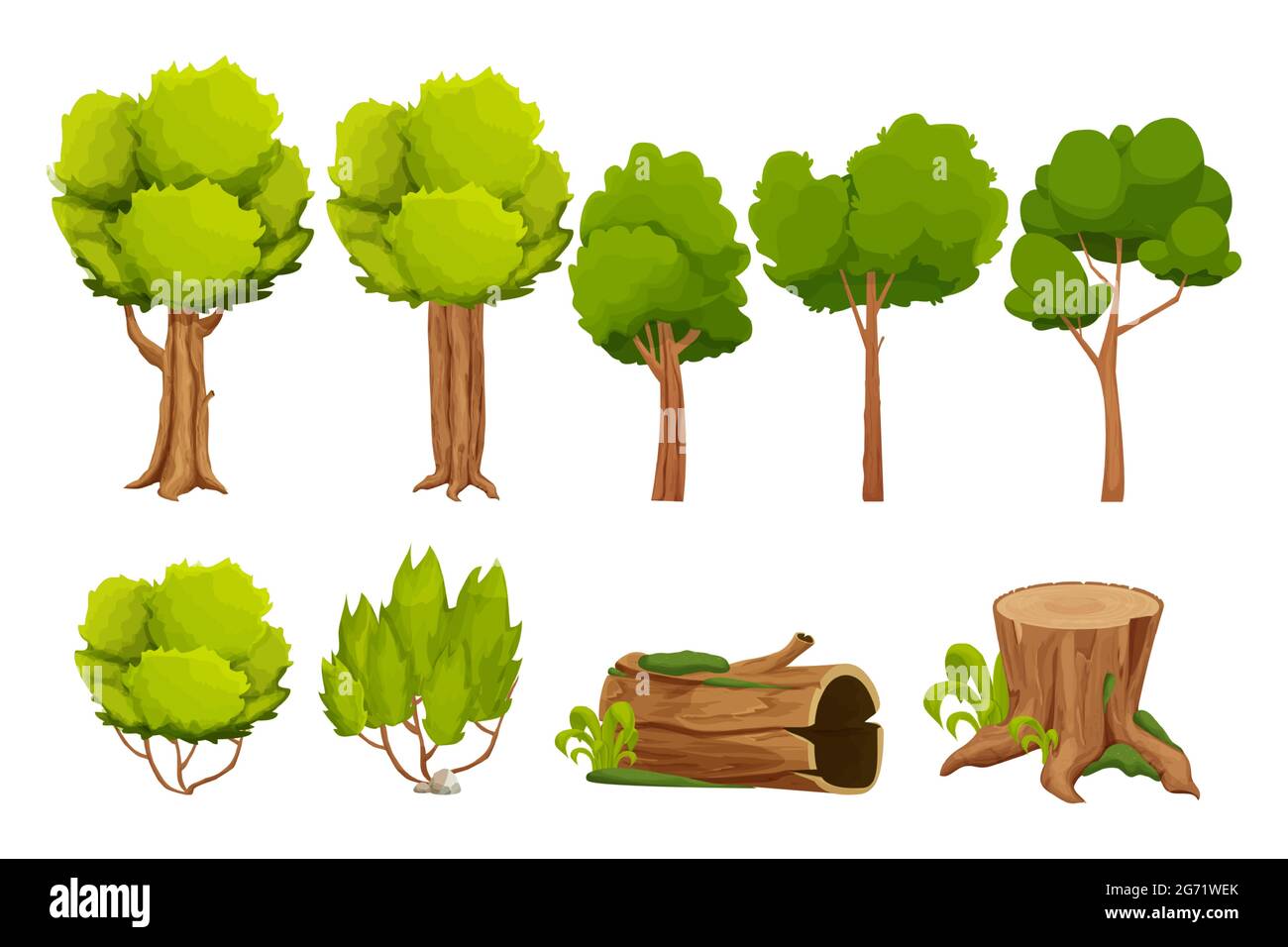 Forêt nature éléments paysage ensemble avec arbre, souche, vieux tronc ...