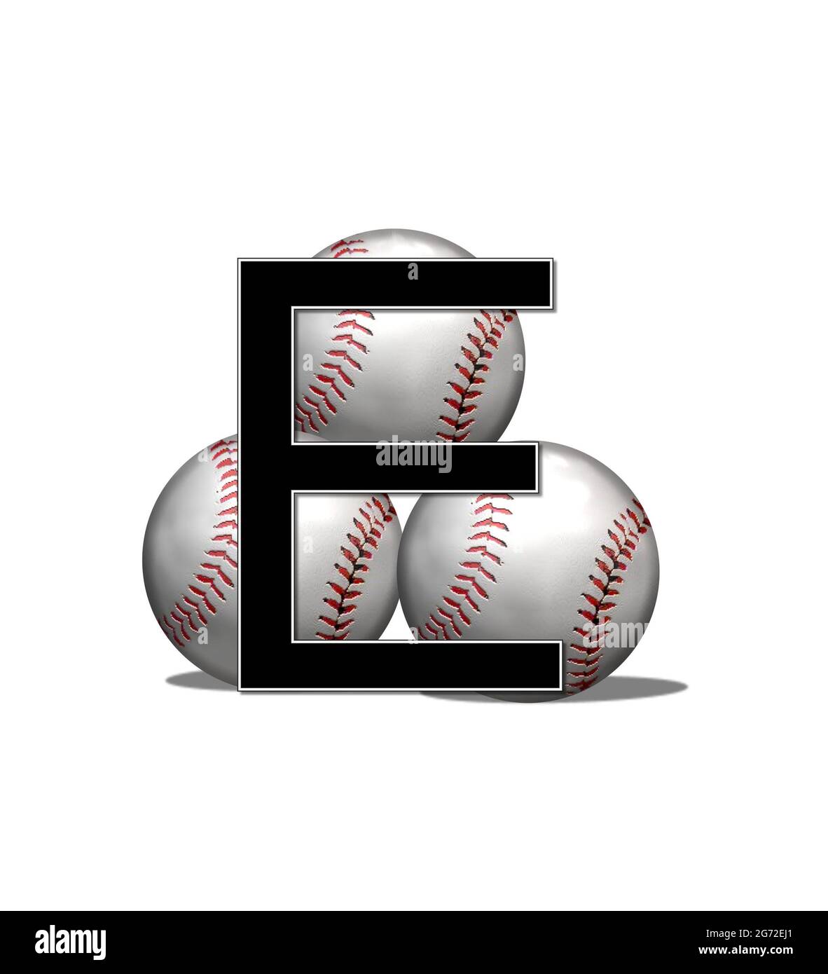 La lettre E, dans l'ensemble d'alphabet 'Baseballs', est noire et ...