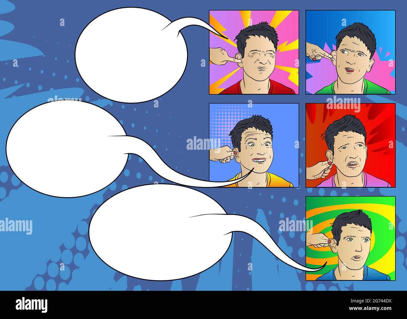 Femme tirant sur les oreilles de son petit ami. Concept de plaisir ou ...