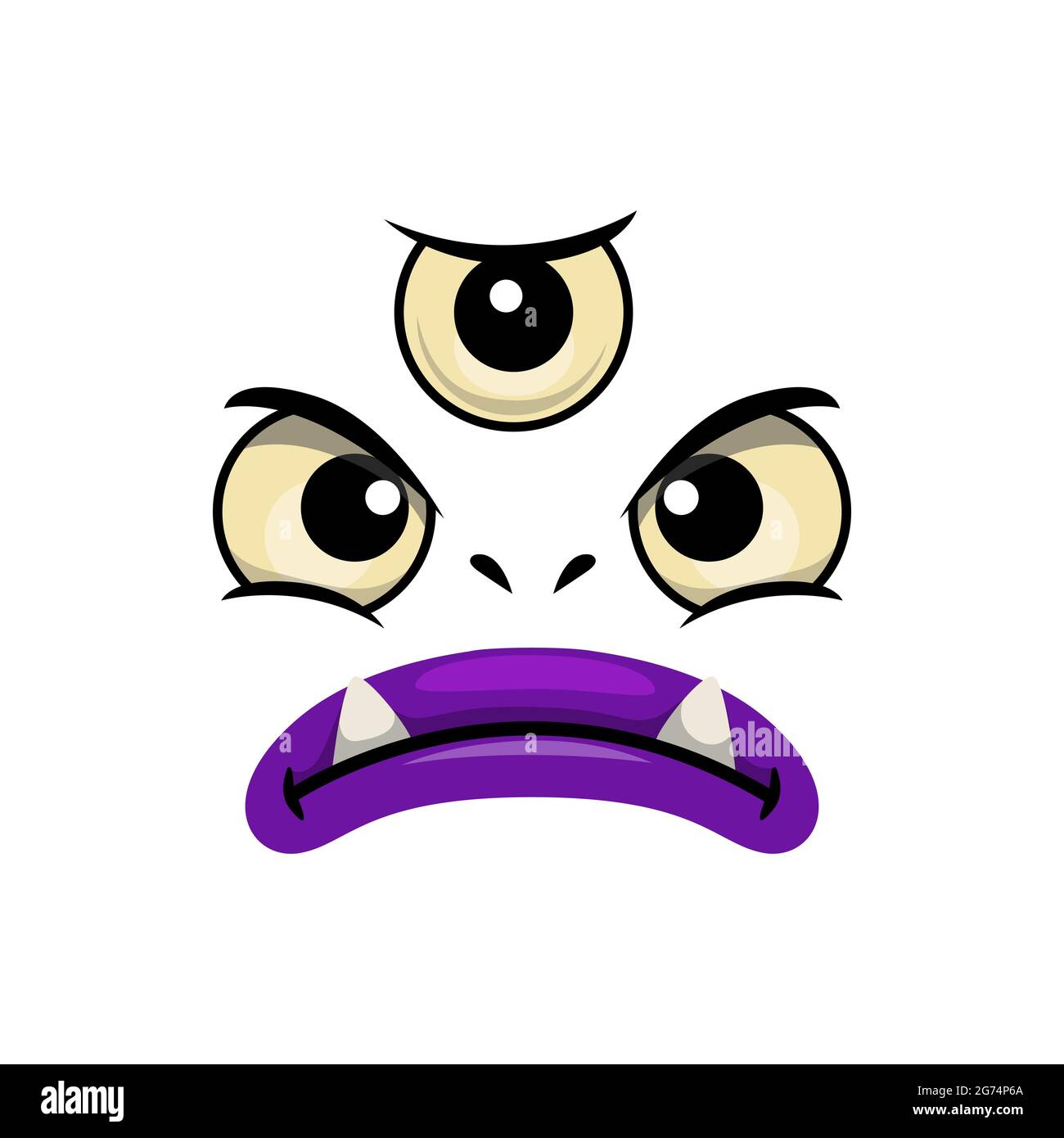 Icône de vecteur de dessin animé de visage de monstre, créature créepy ...