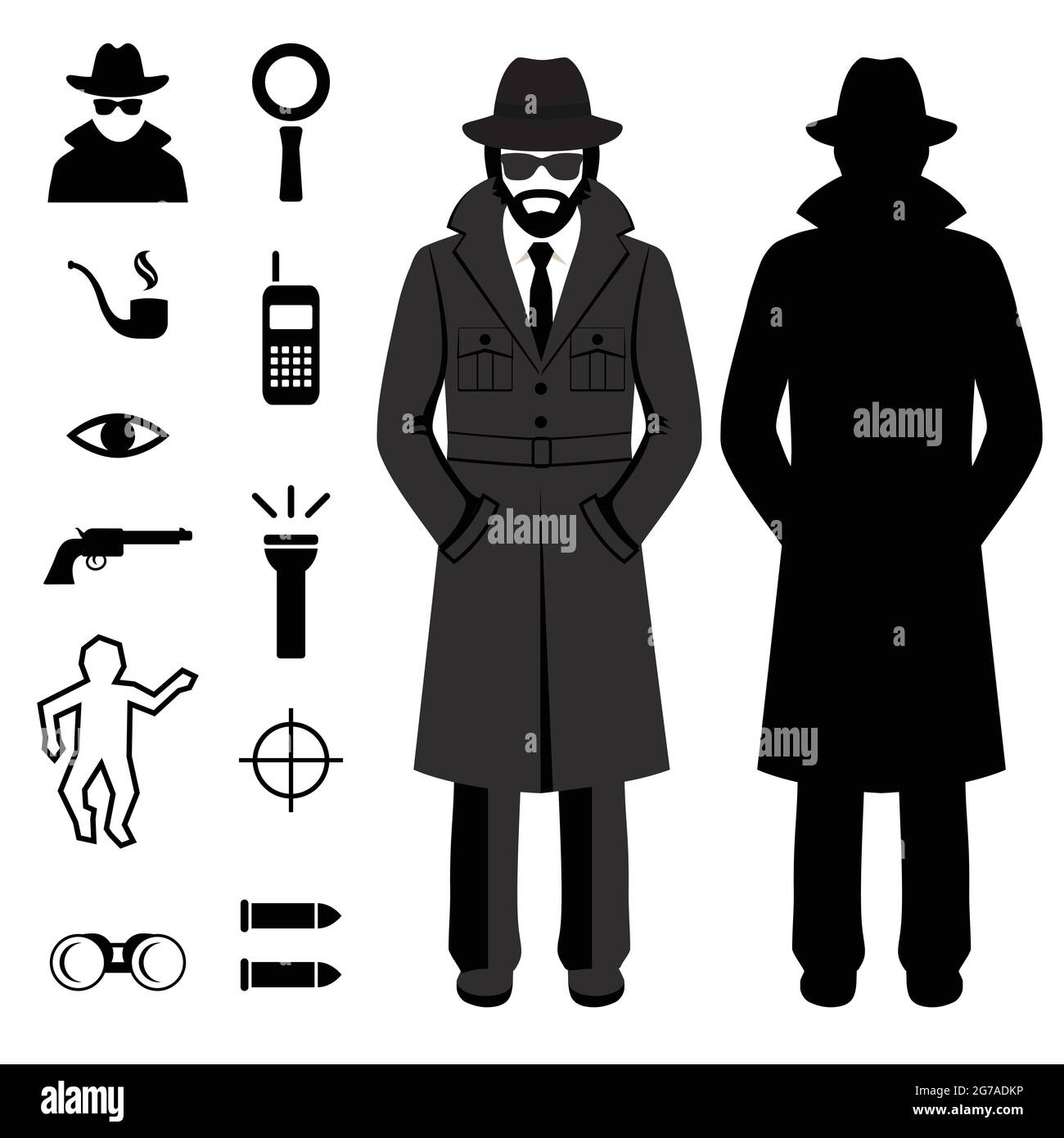 icône d'espion vectoriel, homme de bande dessinée détective ...