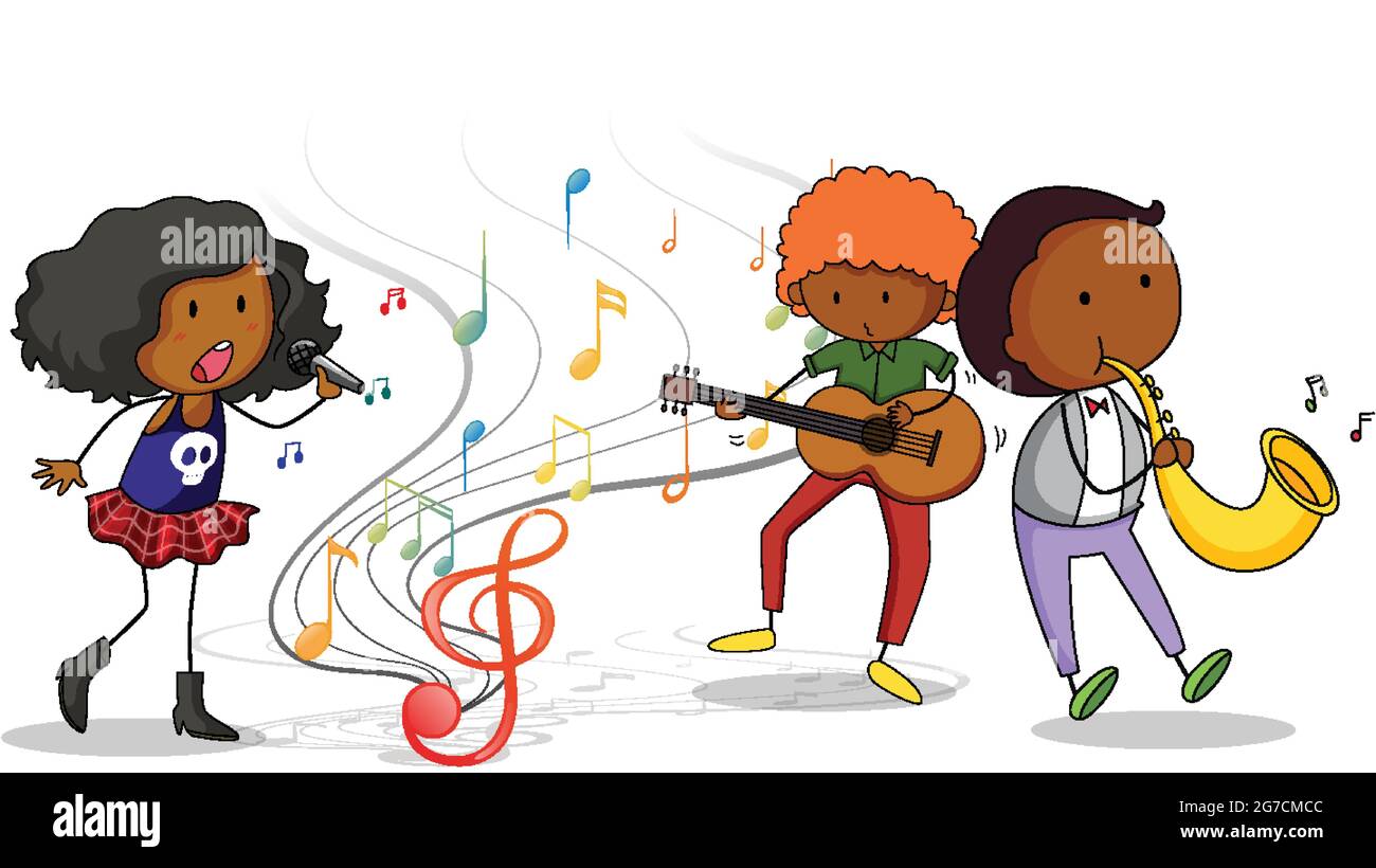 Personnage de dessin animé Doodle avec bande musicale sur fond blanc ...