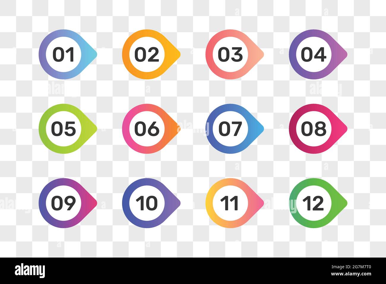 Ensemble de boutons de nombres colorés multicolores de 1 à 12 isolés ...