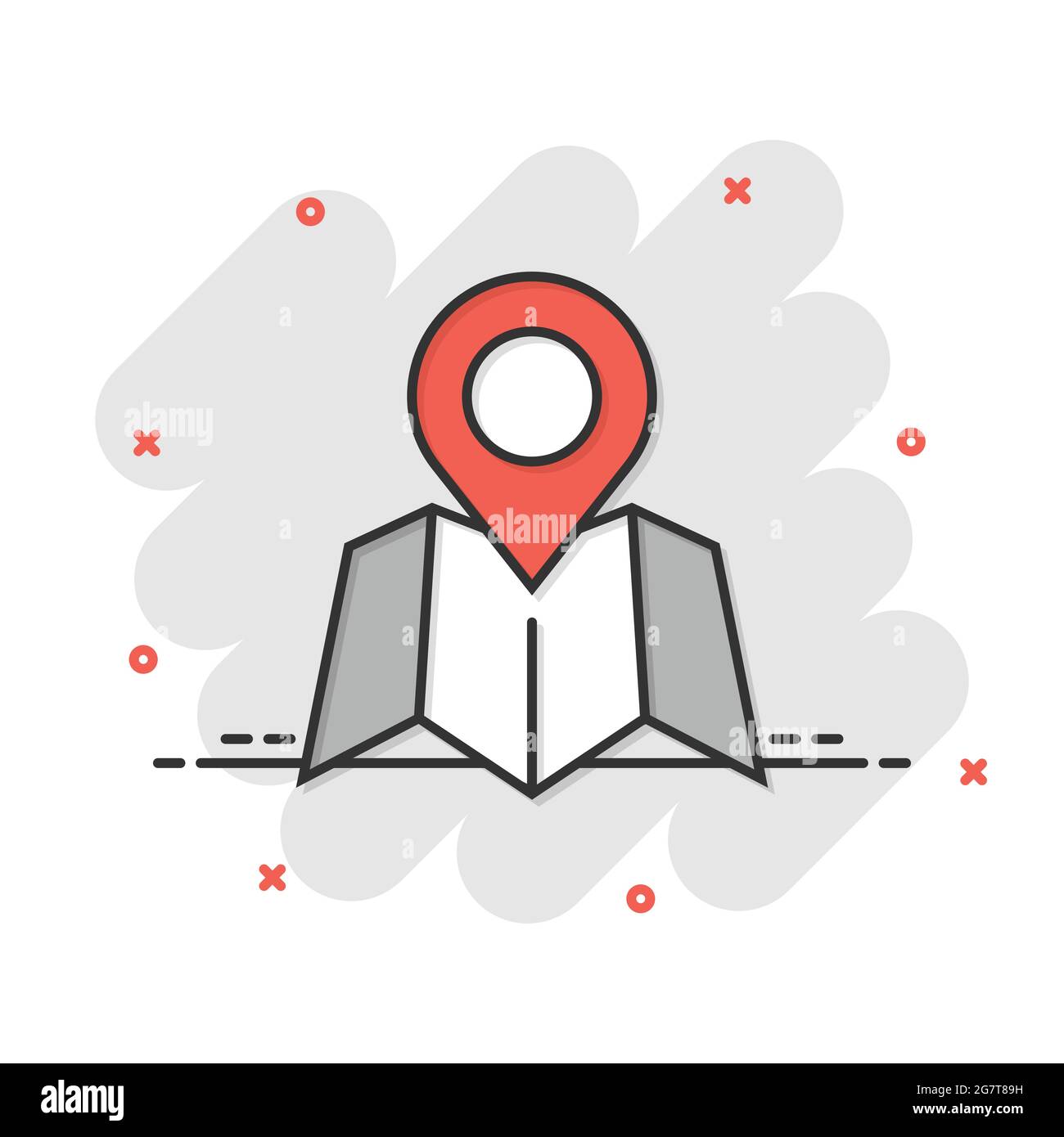 Icône de carte en style de bande dessinée. Illustration vectorielle de ...