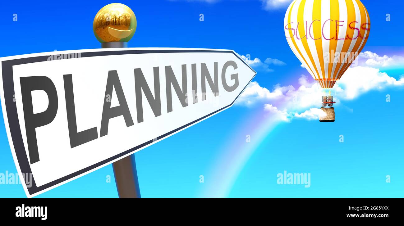 La planification mène au succès - montré comme un signe avec une phrase ...