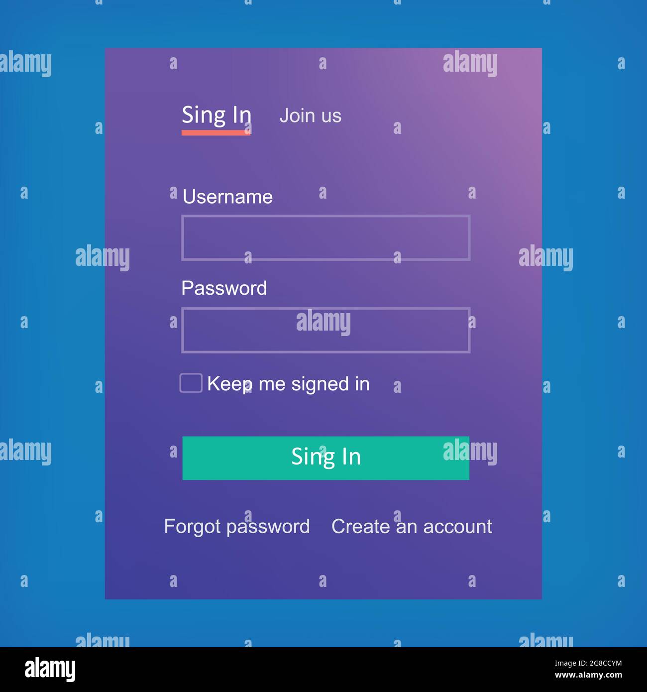 Creative login form ui template Banque d'image et photos - Alamy