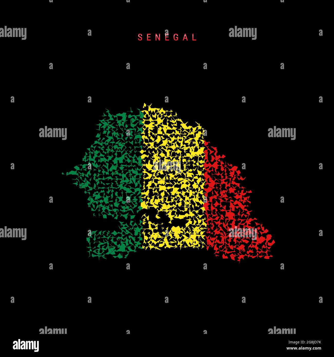 Carte du drapeau du Sénégal, motif de particules chaotiques aux ...