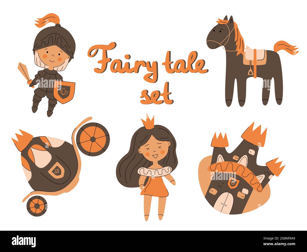 Ensemble de fée éléments princesse château chevalier chariot cheval ...