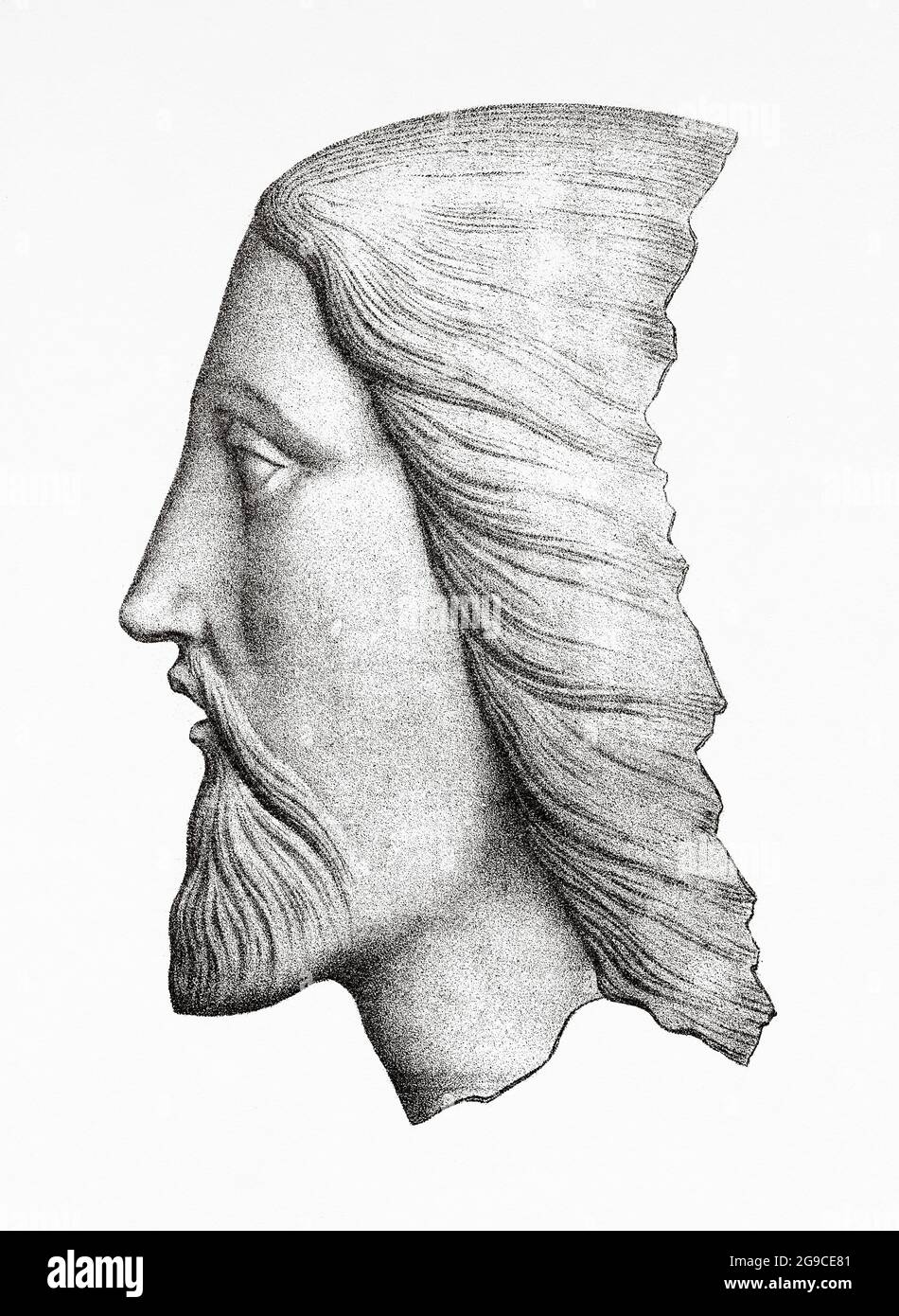 Chef du Christ. Ancienne illustration gravée du XIXe siècle de Jésus ...