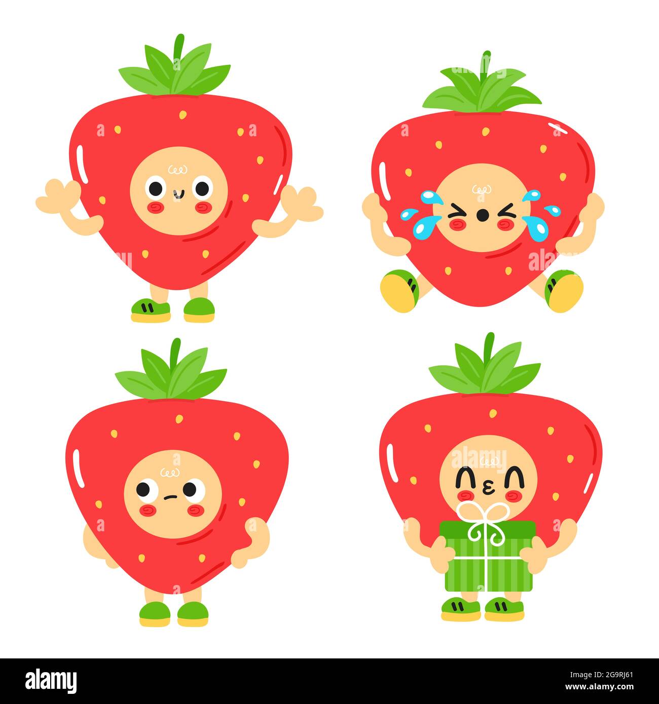 Collection Cute Funny Strawberry with baby face Set. Dessin animé ...