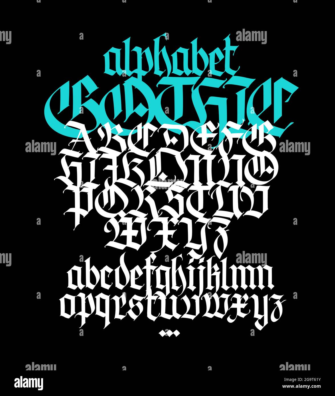 Alphabet gothique complet. Vecteur. Majuscules et minuscules sur fond ...