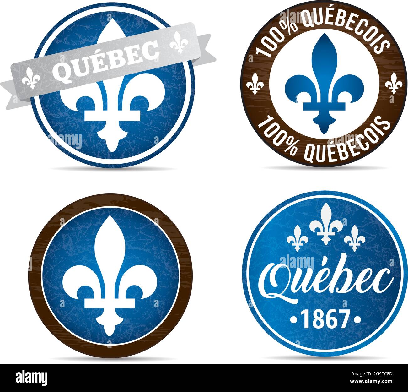 Symbole de l'emblème de la province de Québec icônes rondes avec grunge ...