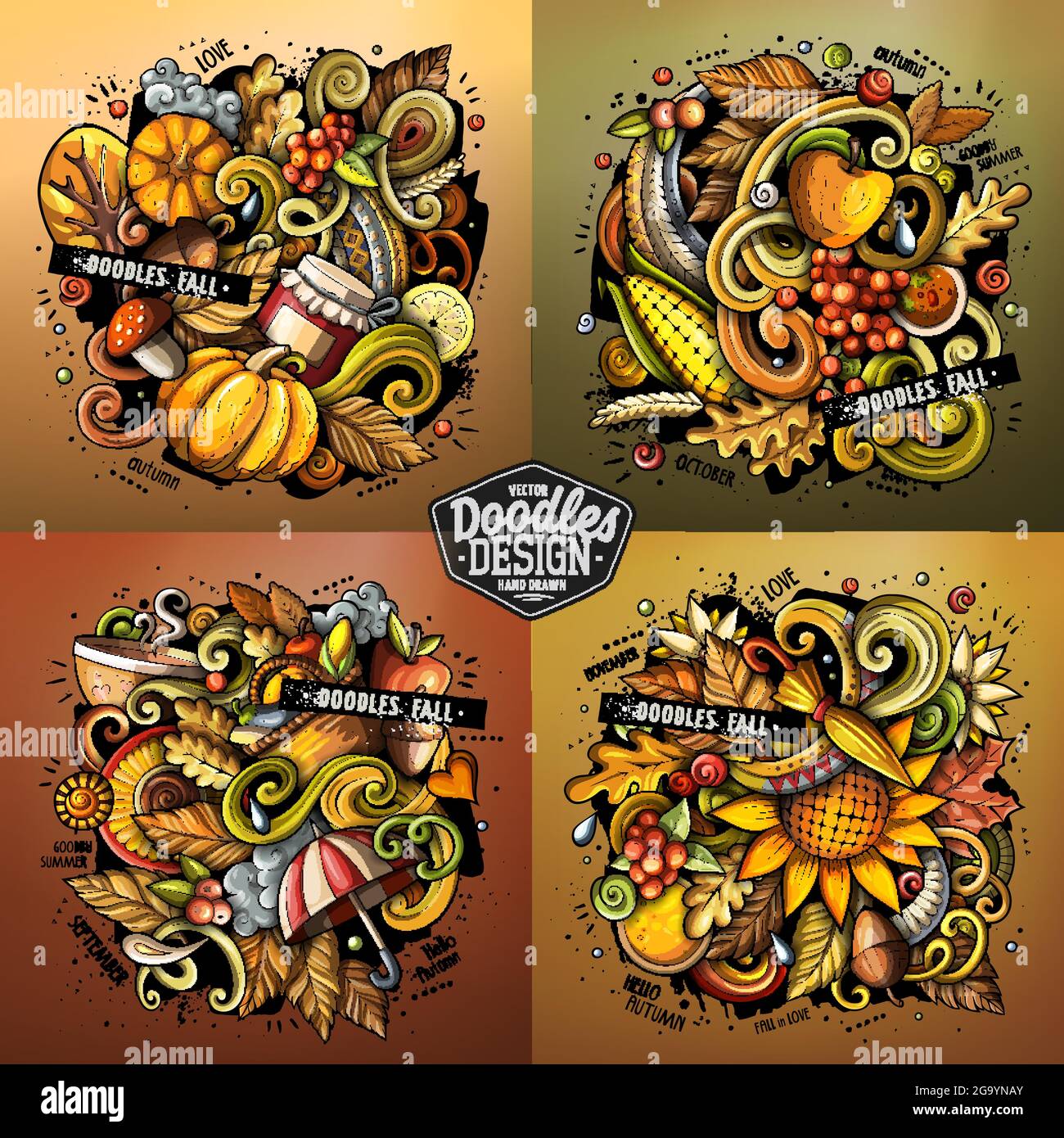 Illustration de l'automne à dessin animé vectoriel.kit de composition 4 ...