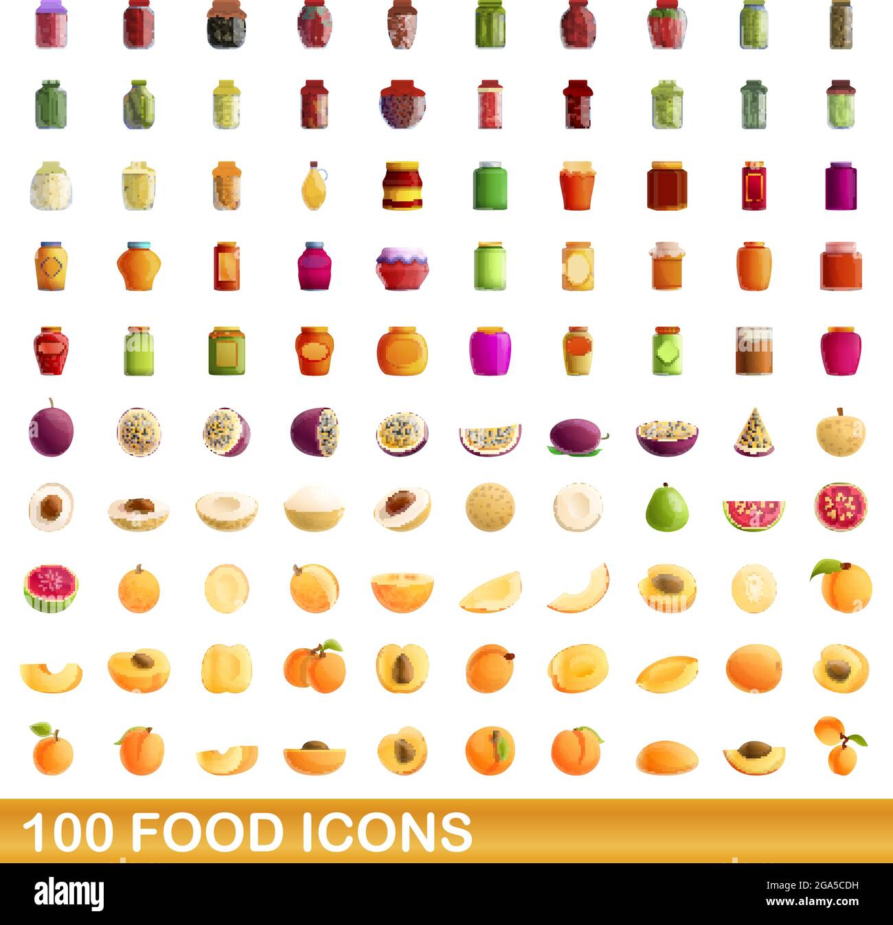 100 food icons set. Cartoon illustration de 100 icônes alimentaire ...