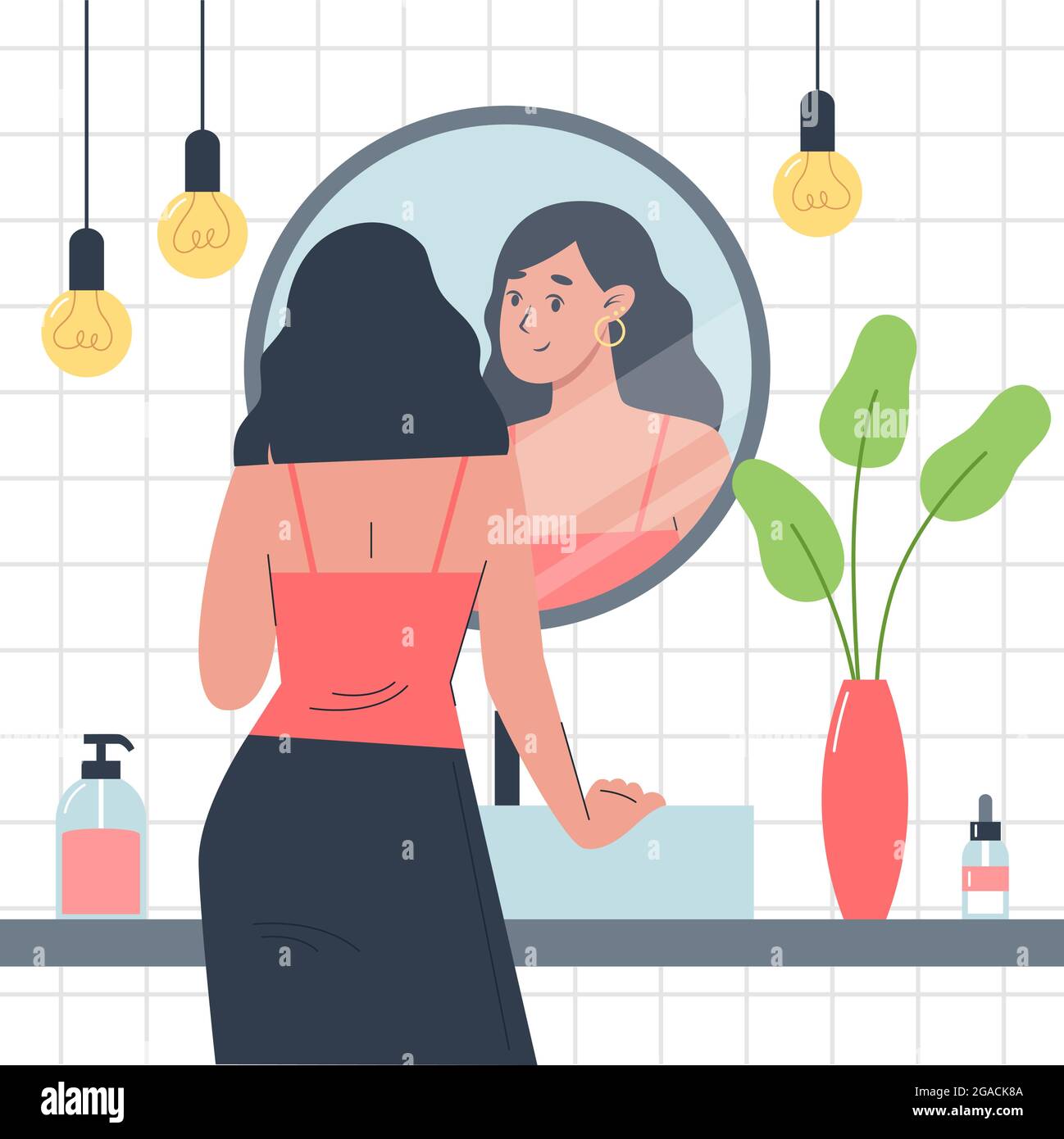 Femme Devant Un Miroir Banque d'images vectorielles - Alamy