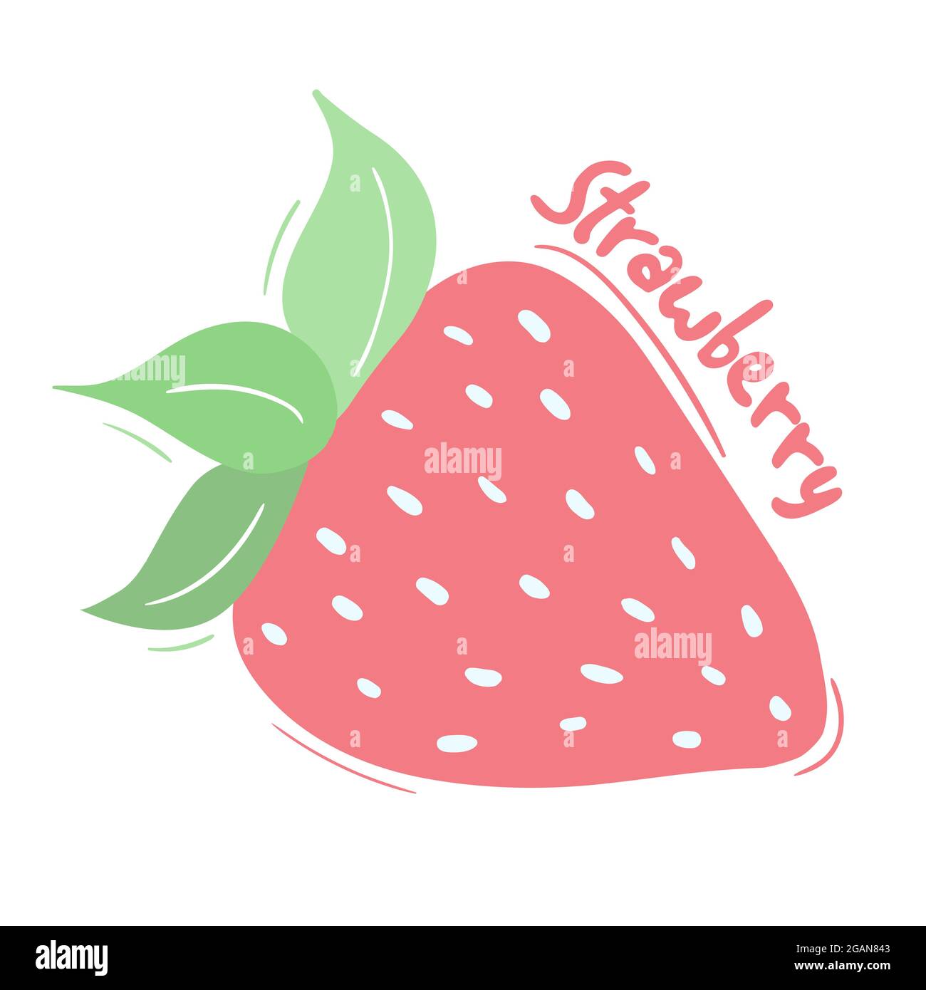 Feuille de fraise rose dessinée à la main avec lettrage, feuilles ...