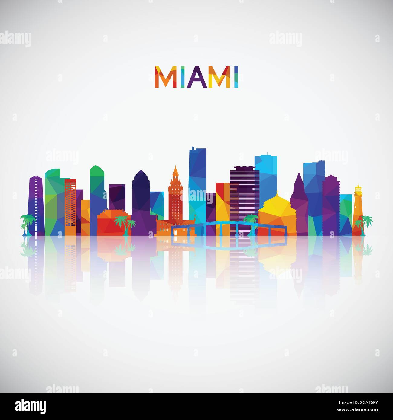Silhouette de Miami dans un style géométrique coloré. Symbole de votre ...