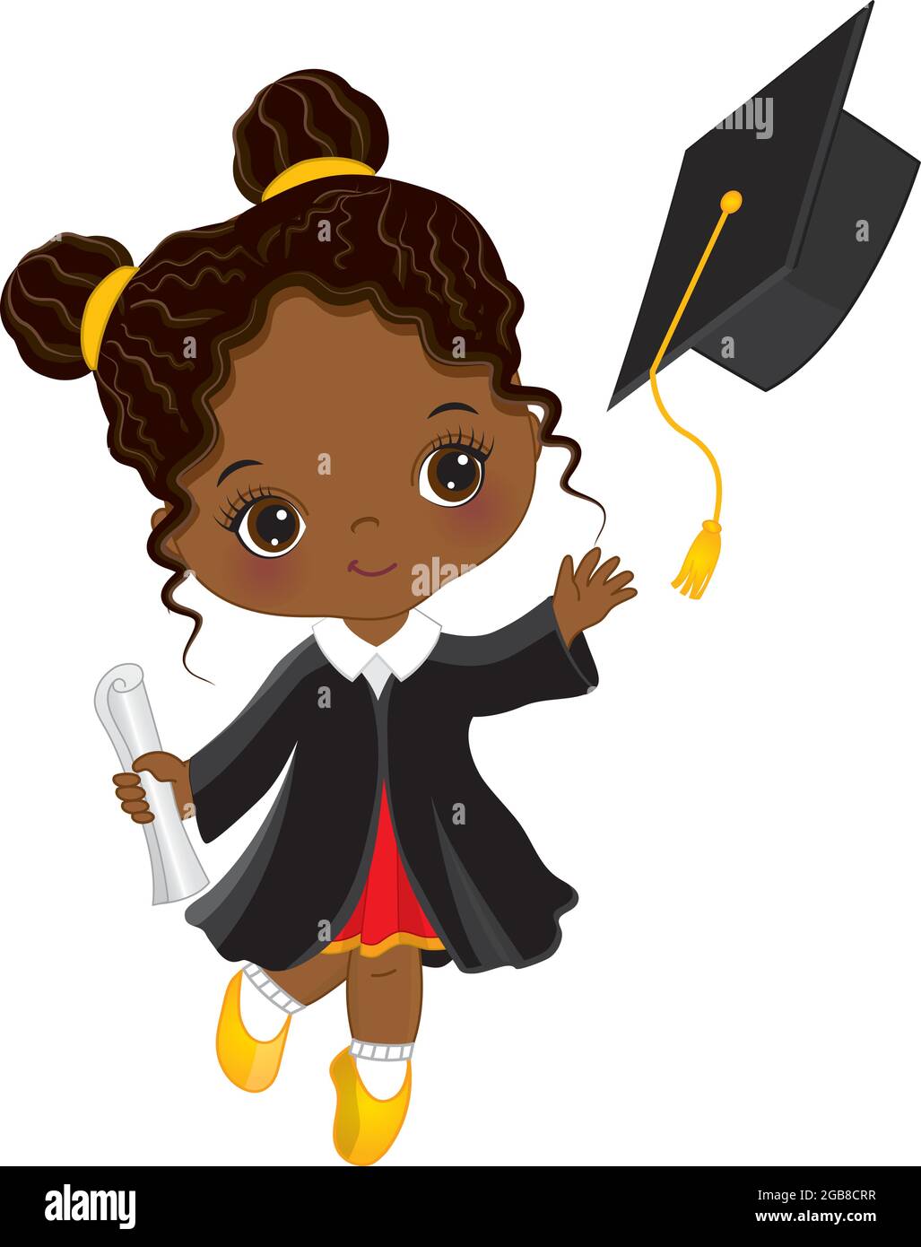 Diplôme de la petite fille noire mignonne de graduation vectorielle ...