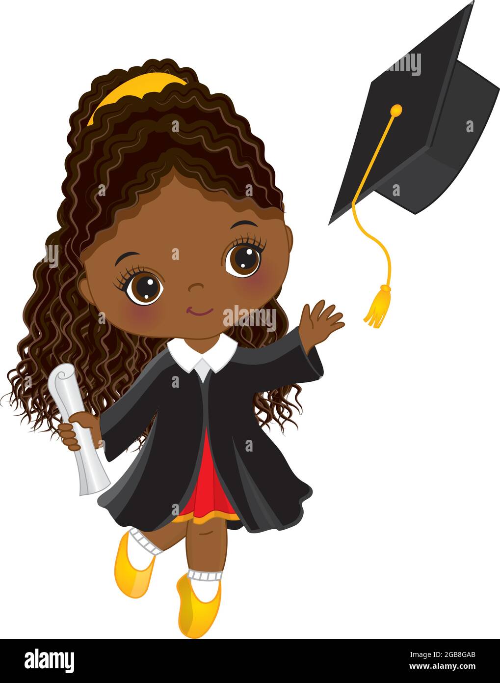 Diplôme de remise des diplômes mignon petite fille noire. Fille de ...