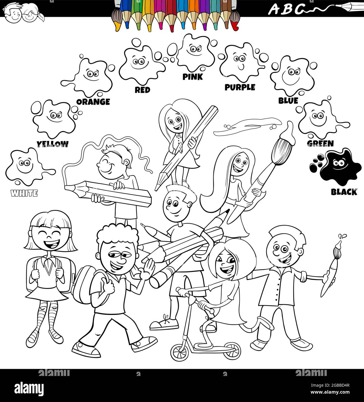 Dessin animé éducatif noir et blanc illustration des couleurs de base ...