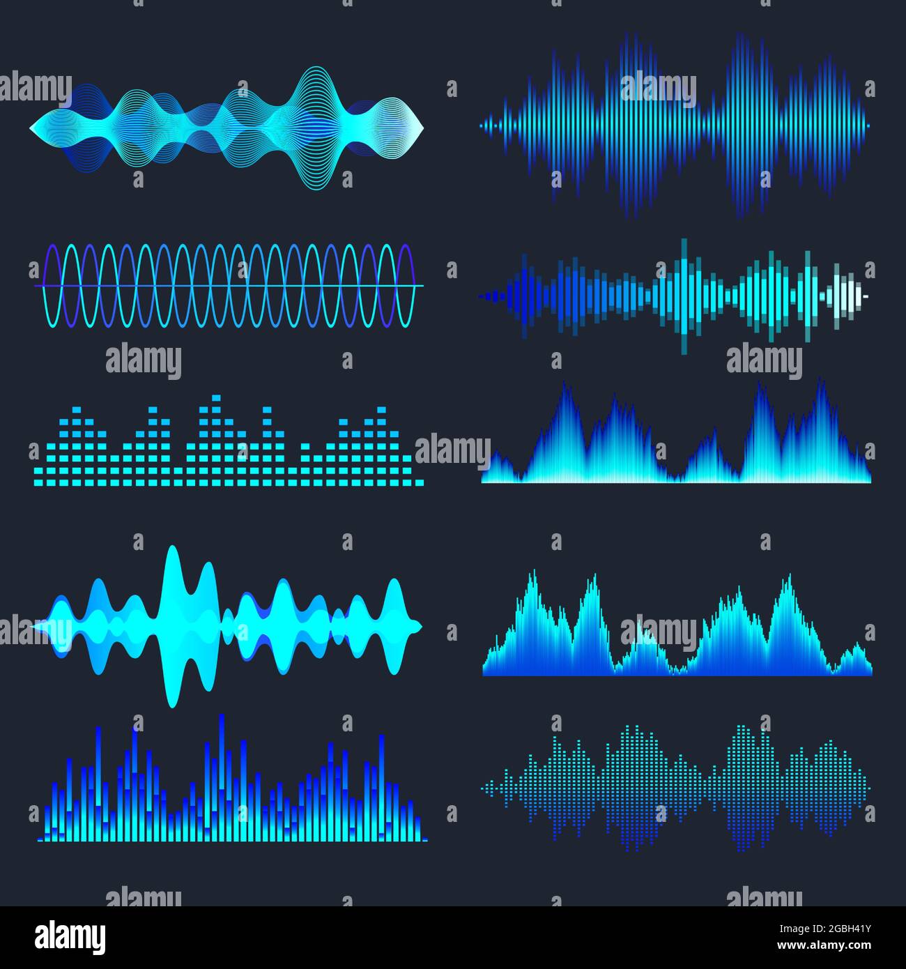 Collection Blue Colorful Sound Waves. Signal audio analogique et ...