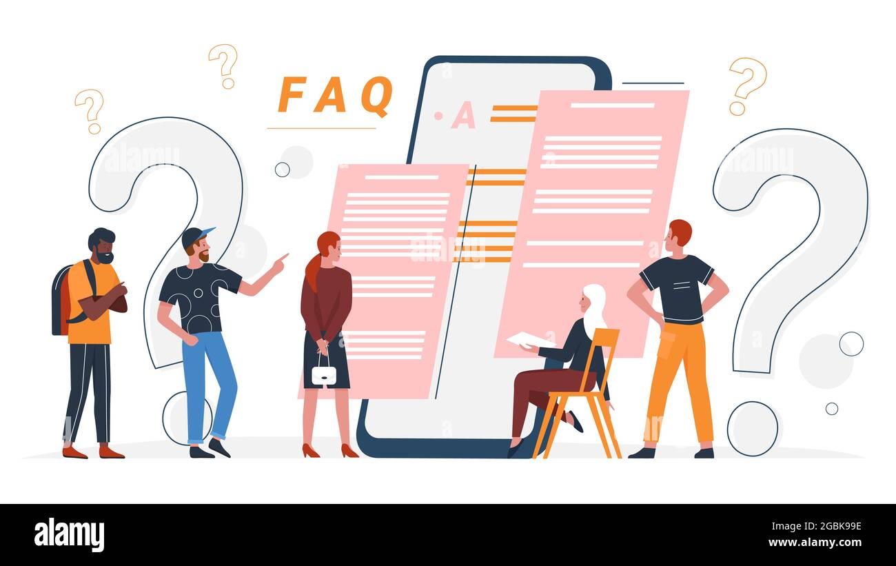 Concept de FAQ, illustration vectorielle du support client en ligne. Les gens de dessin animé ...