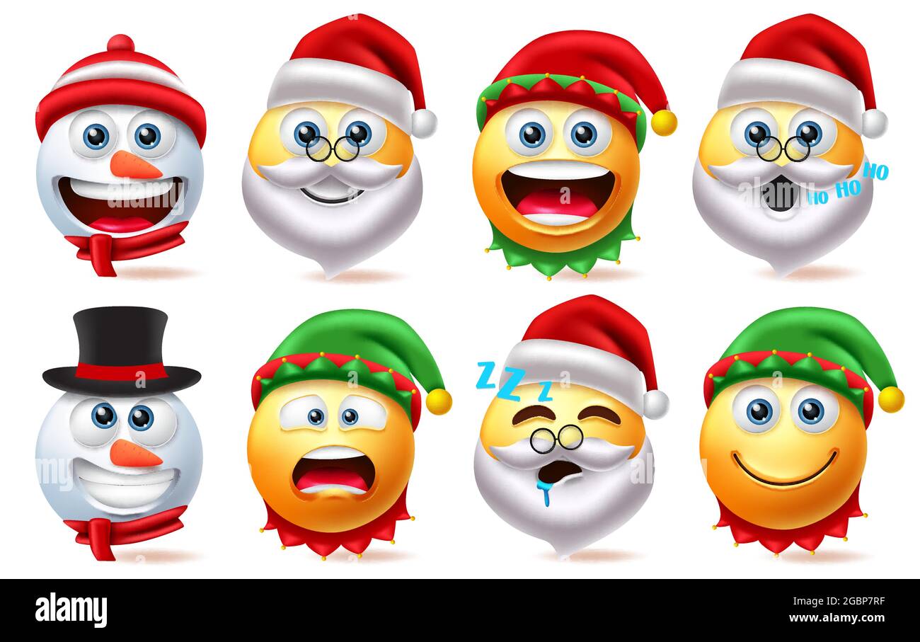 Ensemble de vecteurs de smiley de Noël. Smileys xmas élément de ...