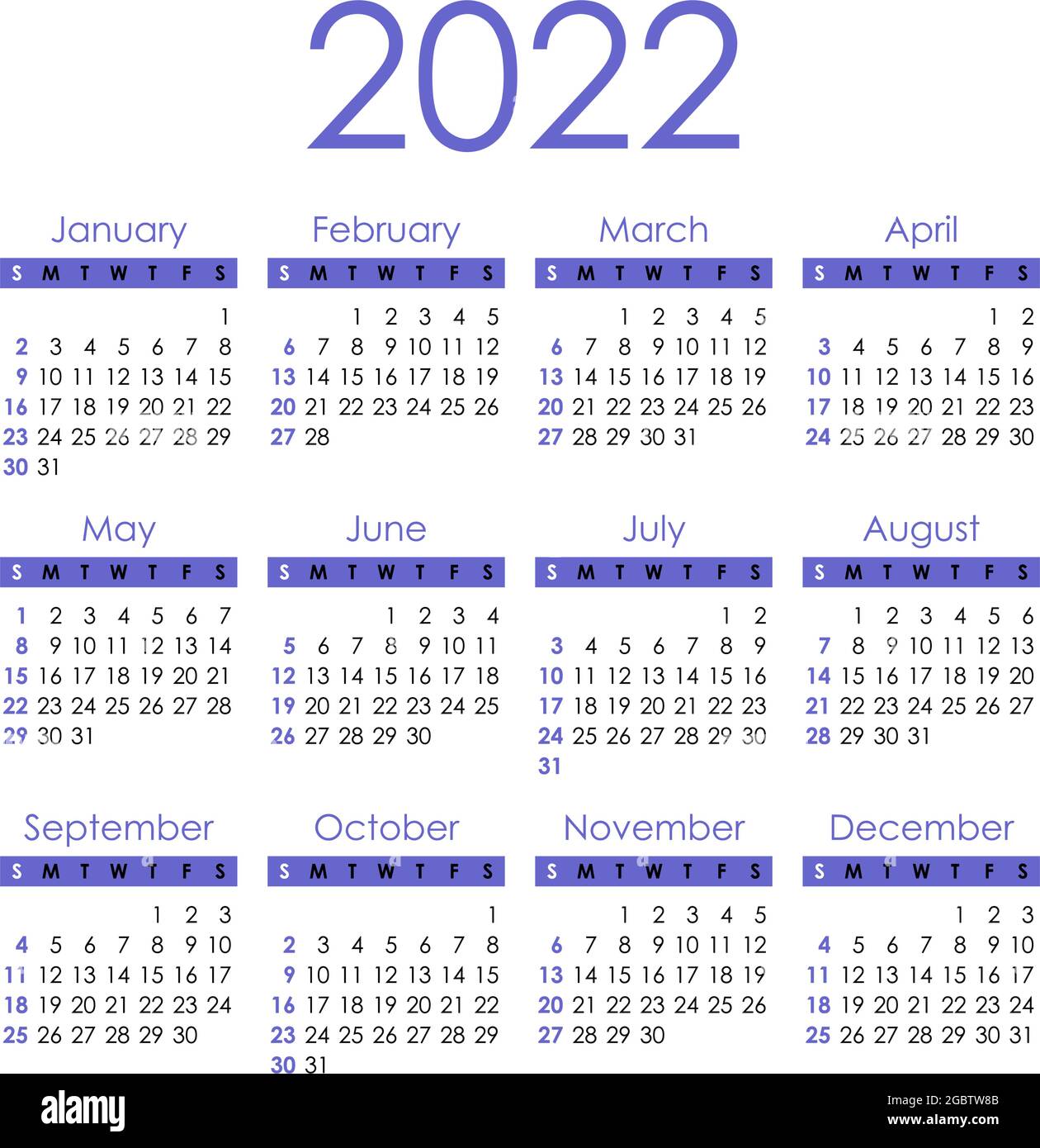 2022 modèle de calendrier. Semaine début dimanche. Calendrier en noir ...