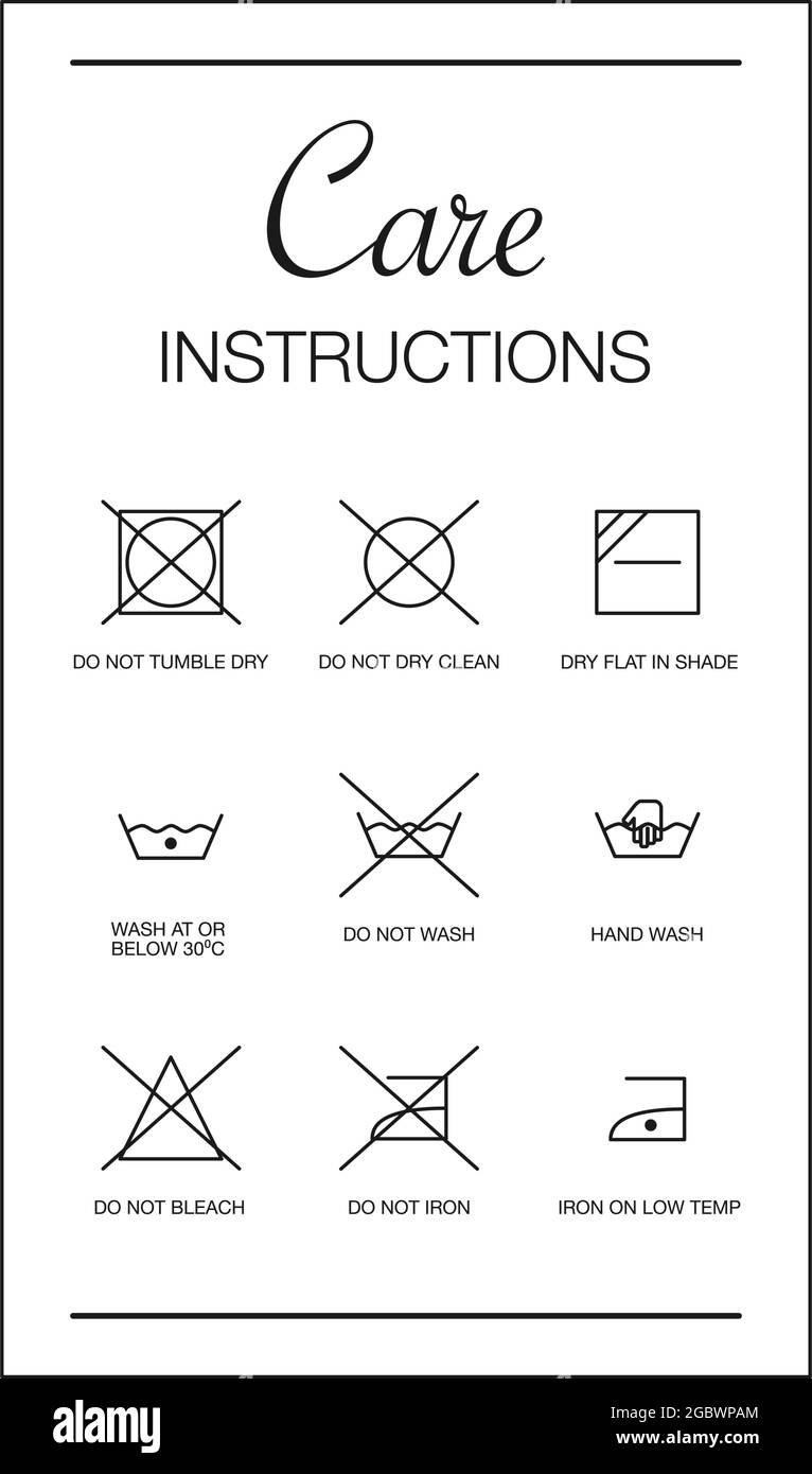 Carte d'instructions d'entretien des vêtements avec symboles de lessive ...