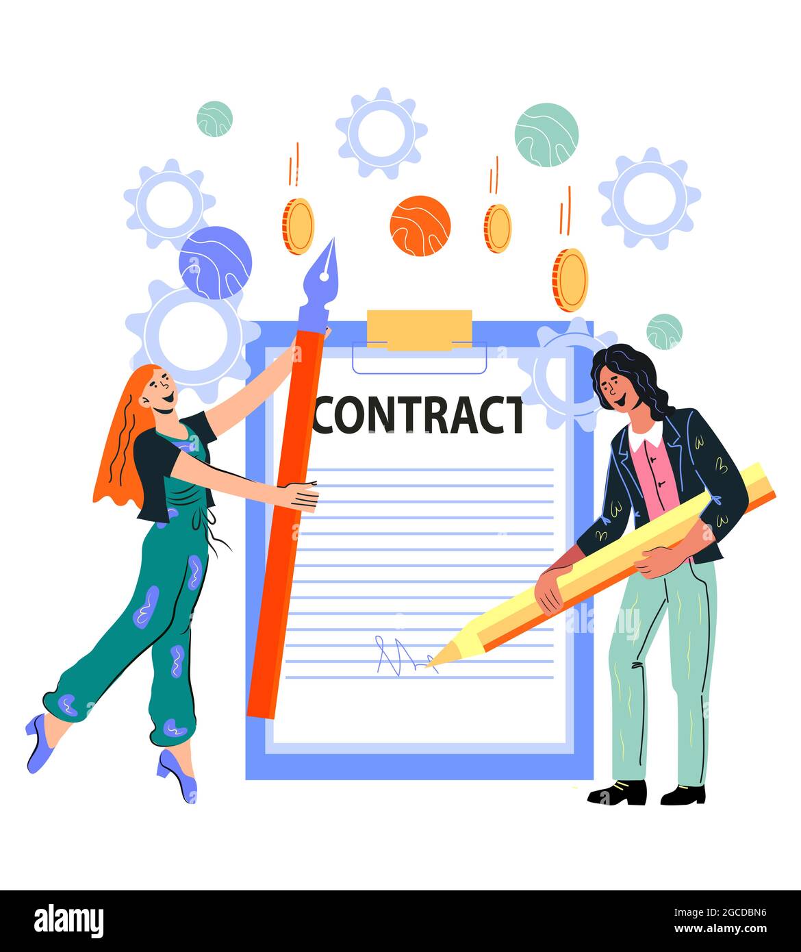 Le personnel commercial signe le contrat. Coopération et conclusion de ...