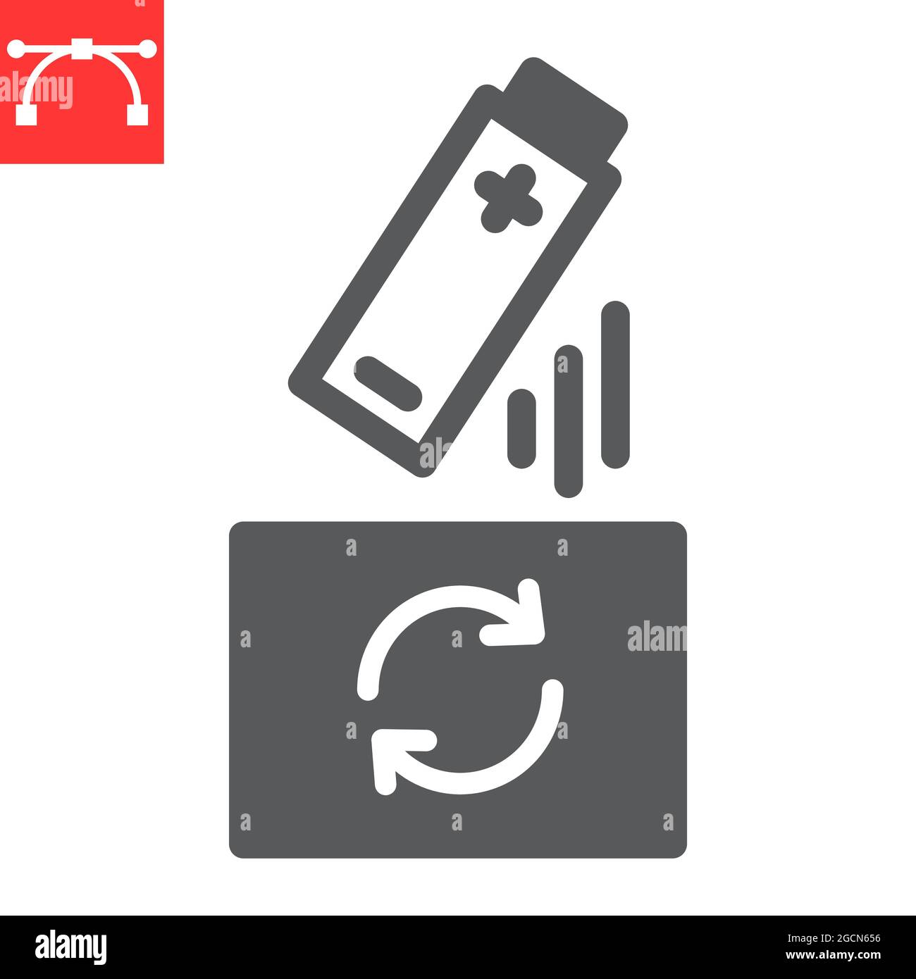 Icône de glyphe de batterie de recyclage, recyclage et écologie, icône de vecteur de déchets de ...