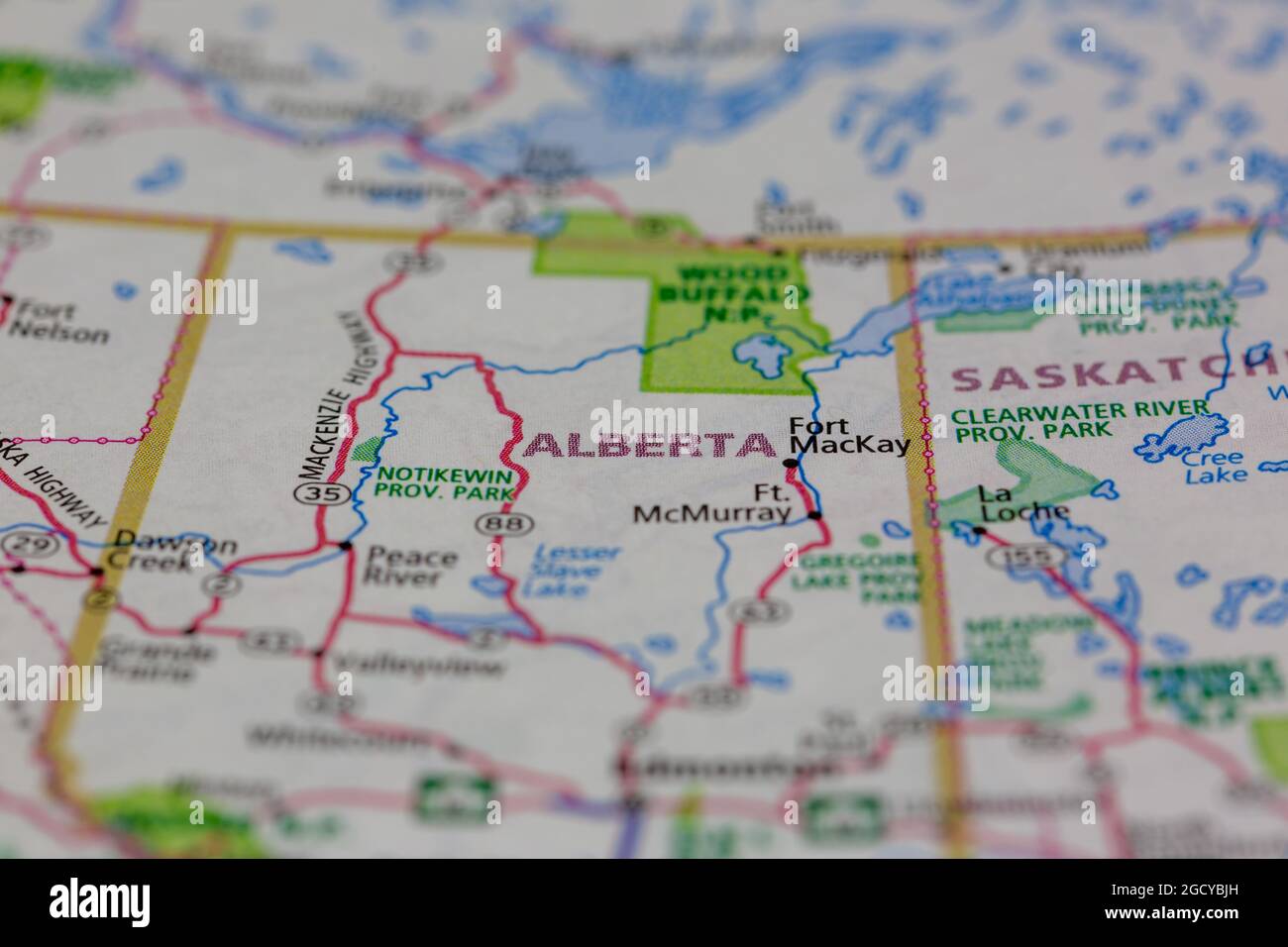 Alberta Canada indiqué sur une carte routière ou une carte de la ...