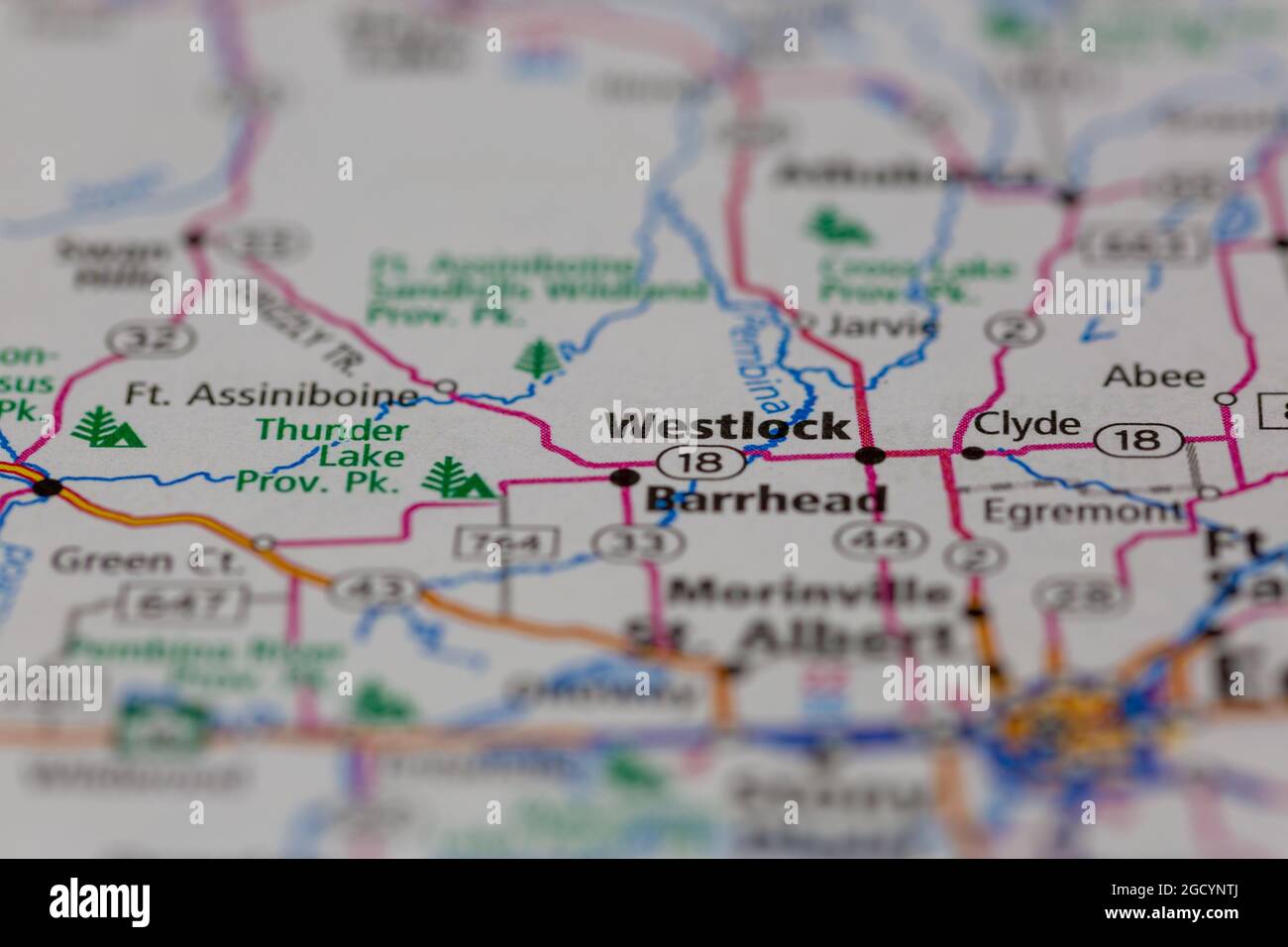 Westlock Alberta Canada sur une carte routière ou une carte de la ...