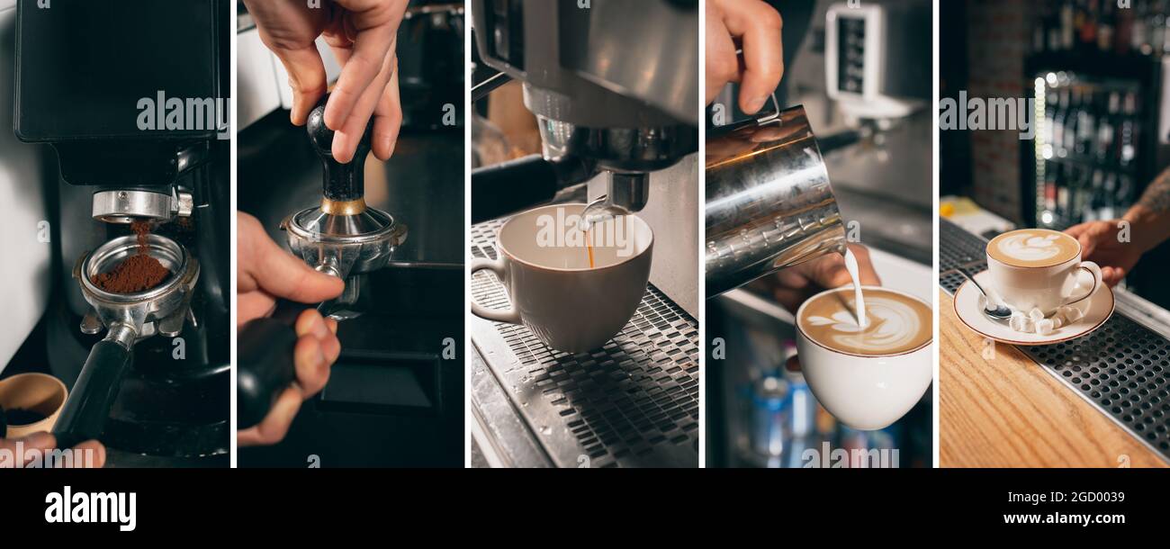 Processus de fabrication du café dans le café ou le restaurant. Boisson ...