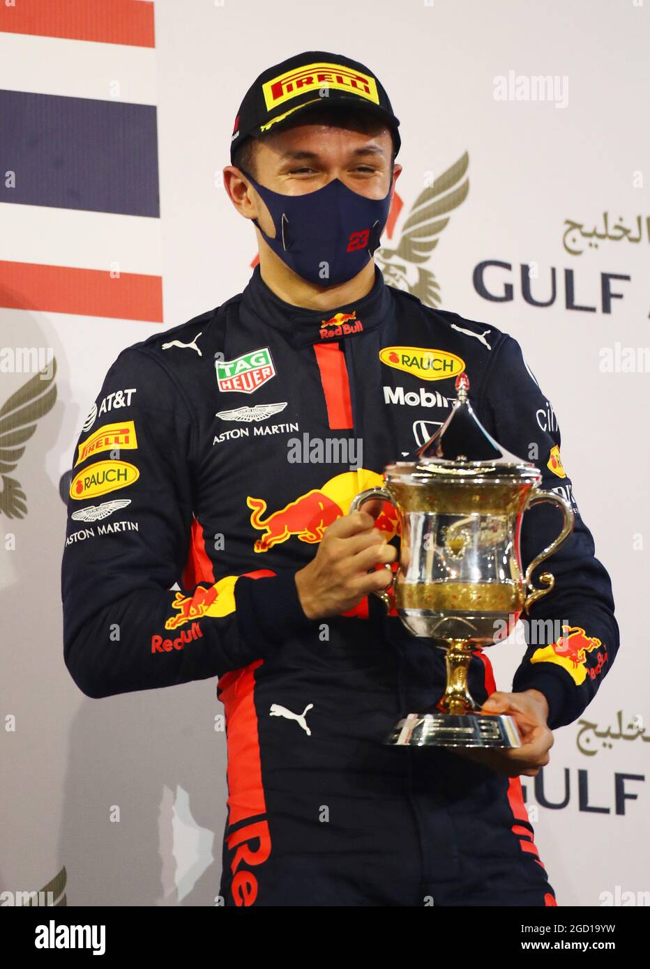 Alexander Albon (THA) Red Bull Racing célèbre sa troisième position sur ...