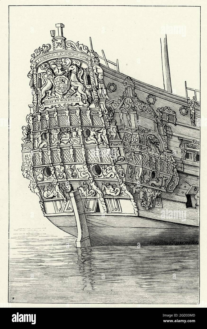 Poupe ornée du HMS Royal Charles, (1655), garde-corps anglais du XVIIe ...