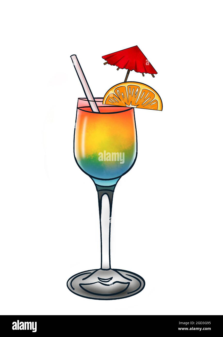 Illustration numérique dessin cocktail dans des verres de différentes ...