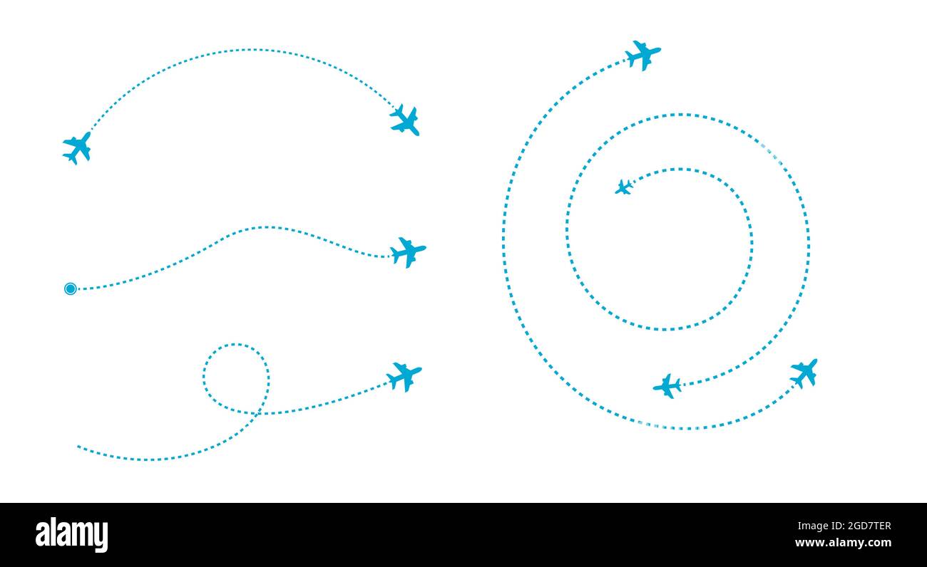 Icône de trajectoire de ligne d'avion. Itinéraire de vol en avion ...