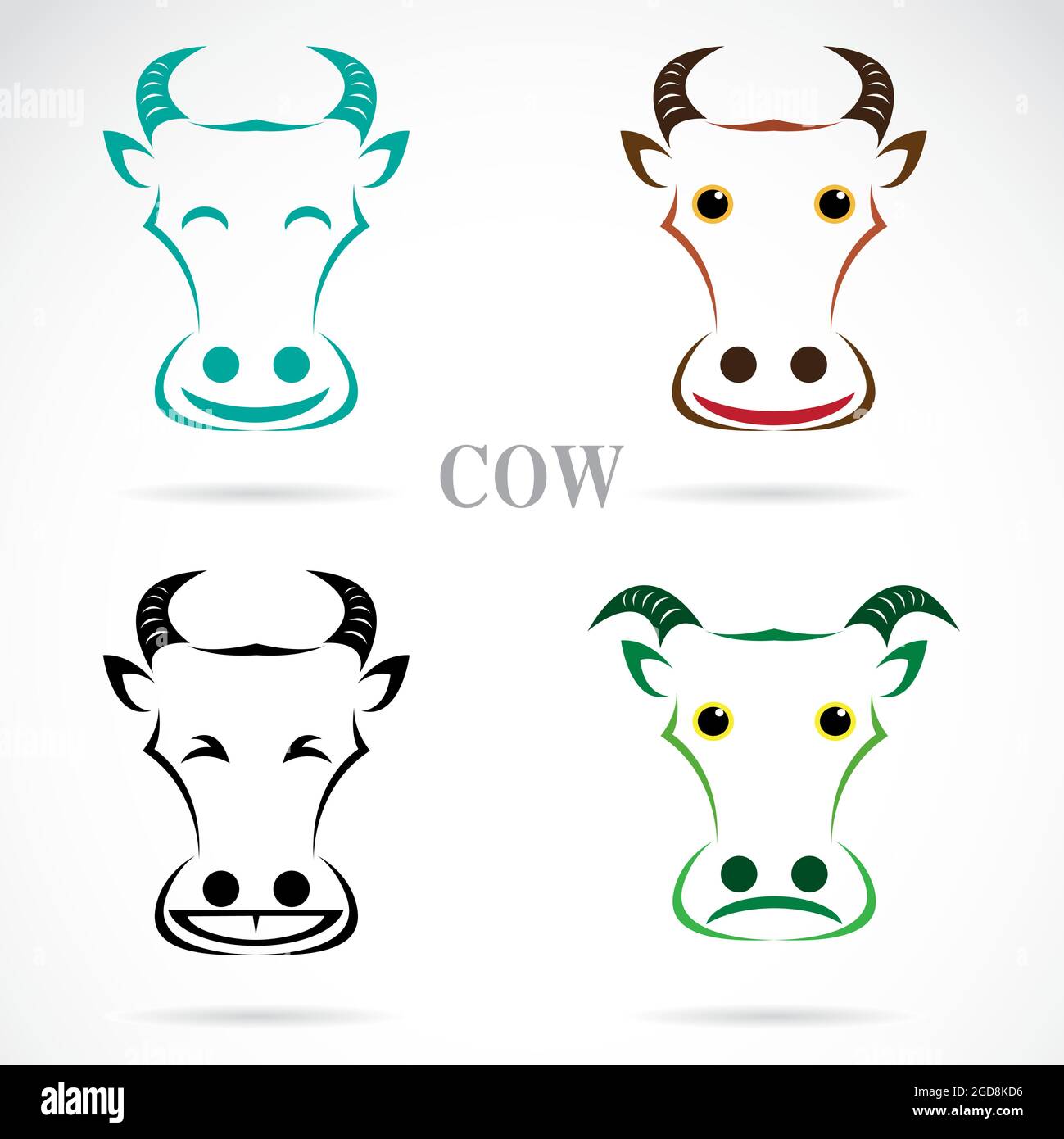 Image vectorielle de la face de la vache sur fond blanc. Illustration ...