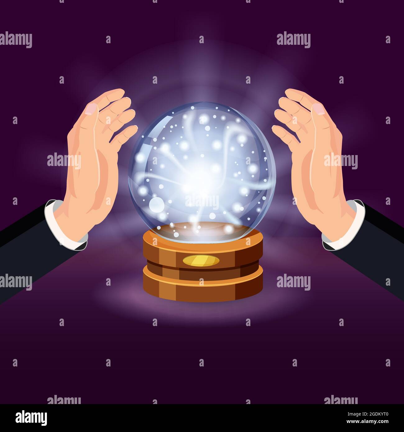 Magie boule de cristal fortune, mains ouvertes, misterie, brillant ...