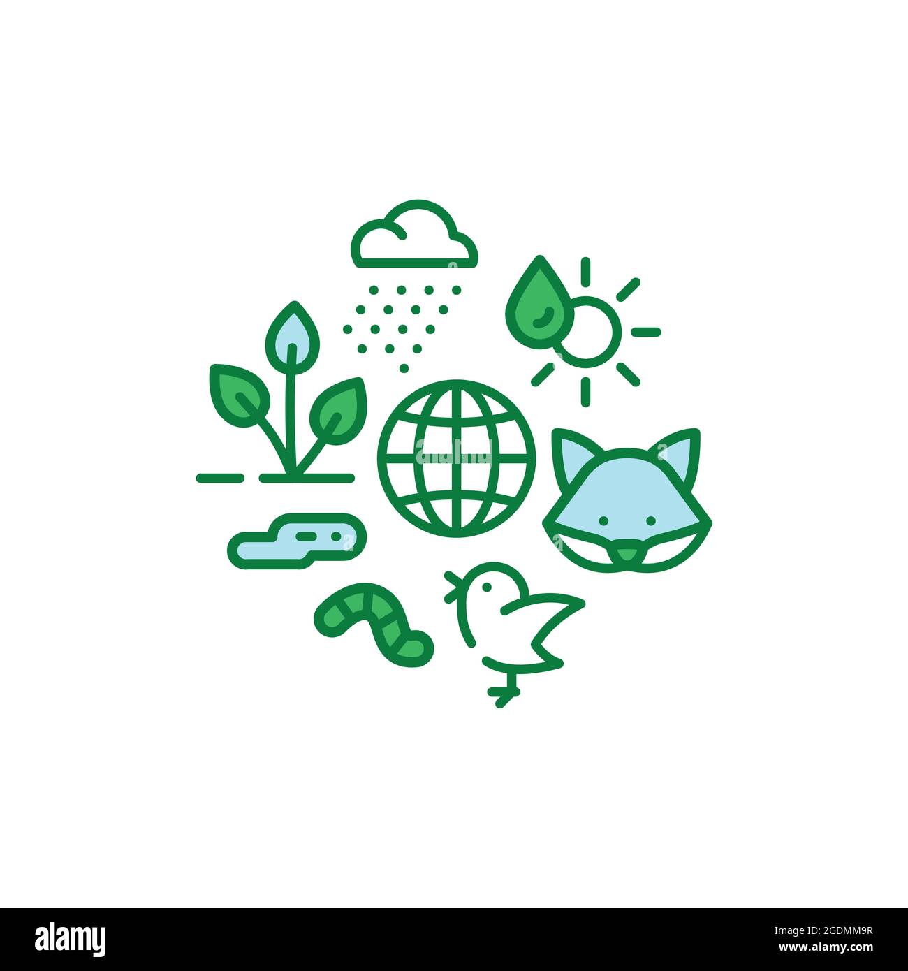 Icône de la ligne de couleurs de l'écosystème. Biodiversité durable et ...