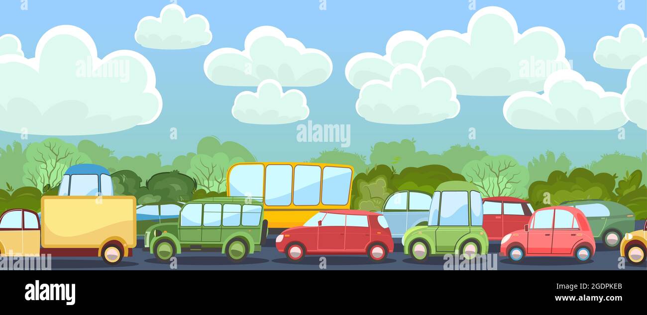 Circulation dense sur la route. Illustration de dessin animé horizontal ...
