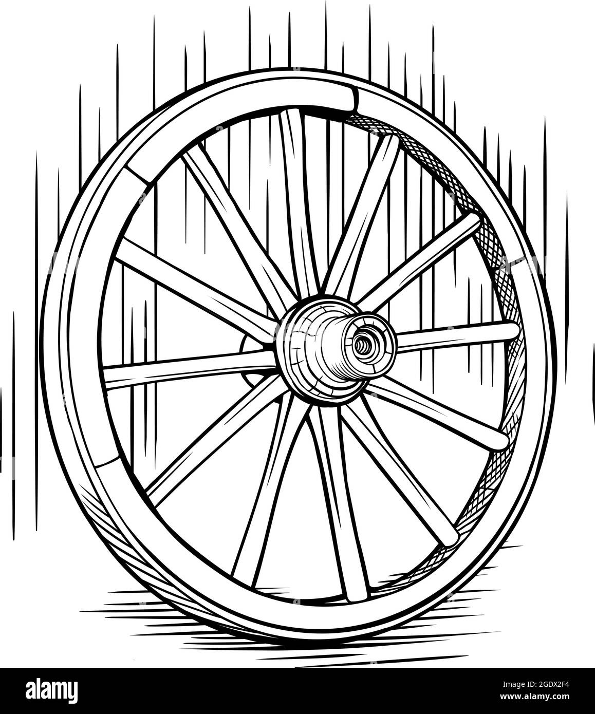 Ancienne roue en bois ancienne roue de chariot, dessin noir et blanc ...