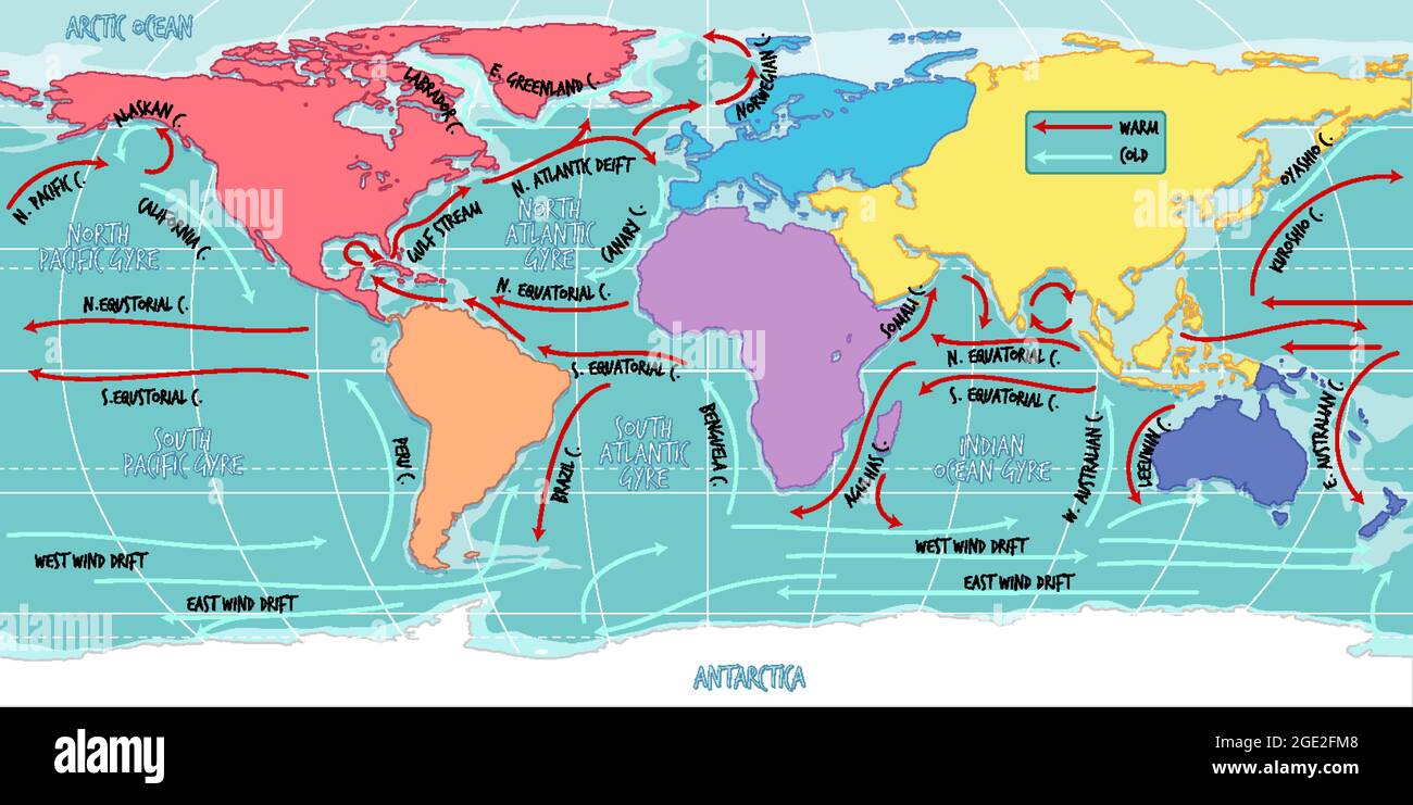 La carte du monde actuel de l'océan avec les noms d'illustration Image ...